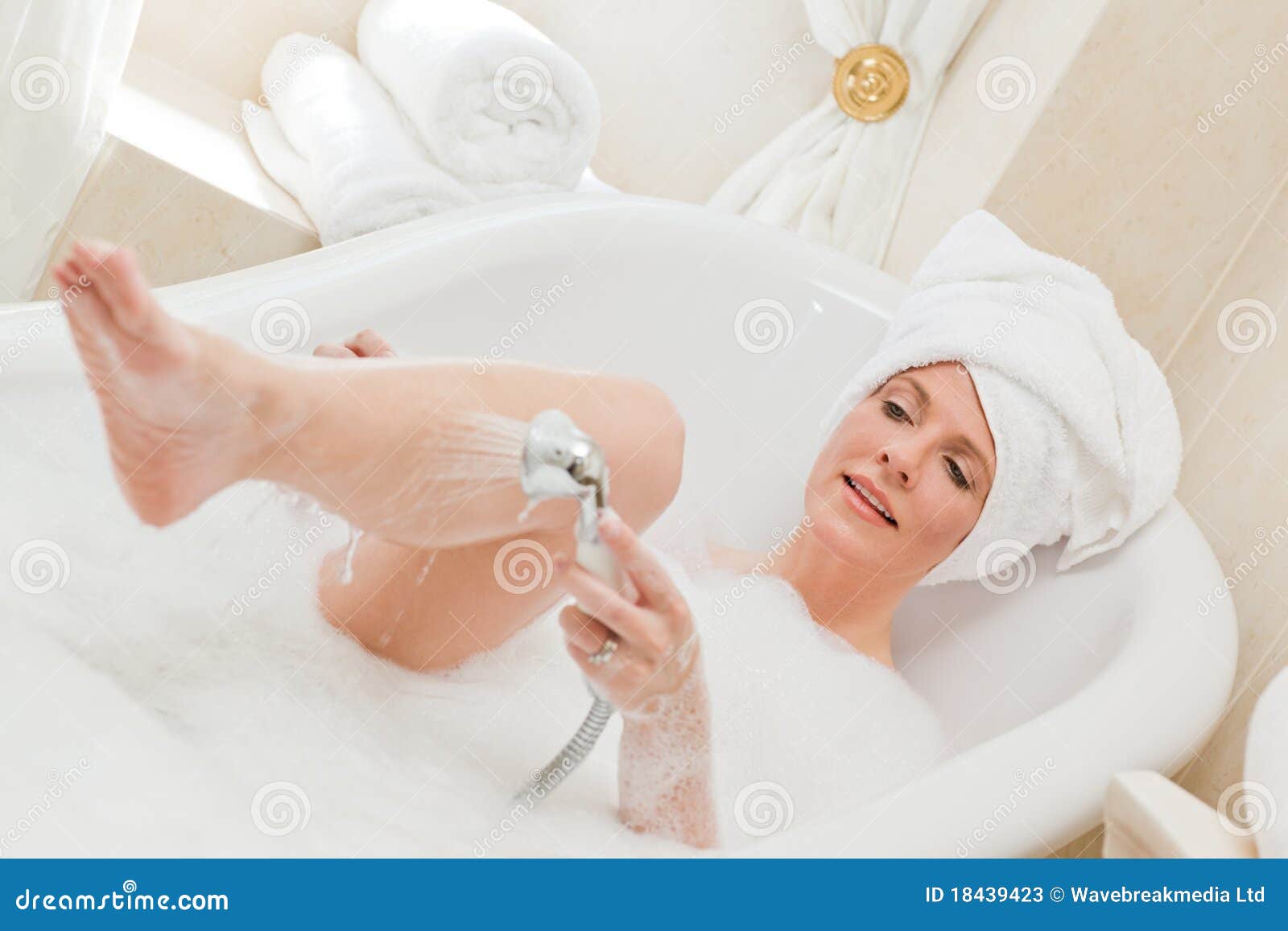 Smiling Woman Taking a Bath Stock Image - Image of female, relaxed ...