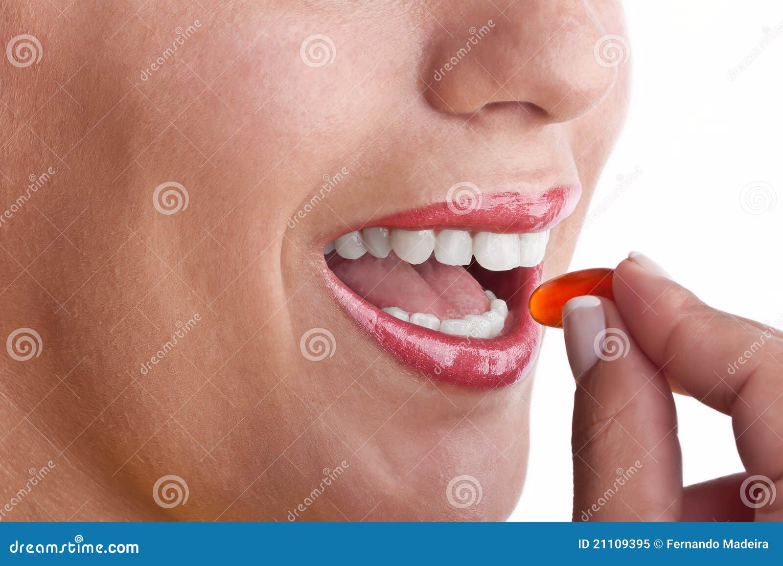 Smiling Woman is Taking a Pill Stock Image - Image of healing, pain ...