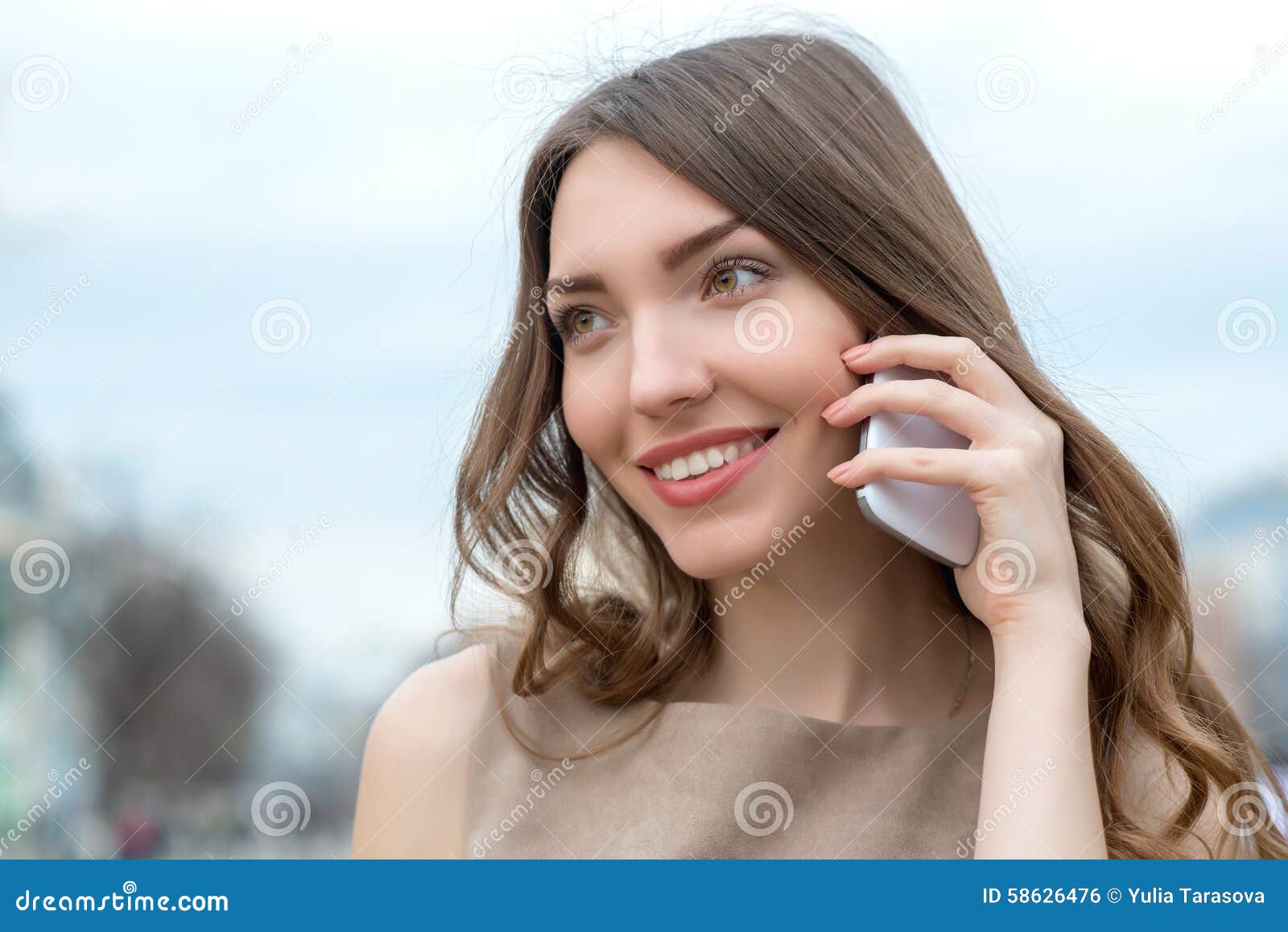Smiling Woman Talking on Cell Phone Stock Photo - Image of couple ...