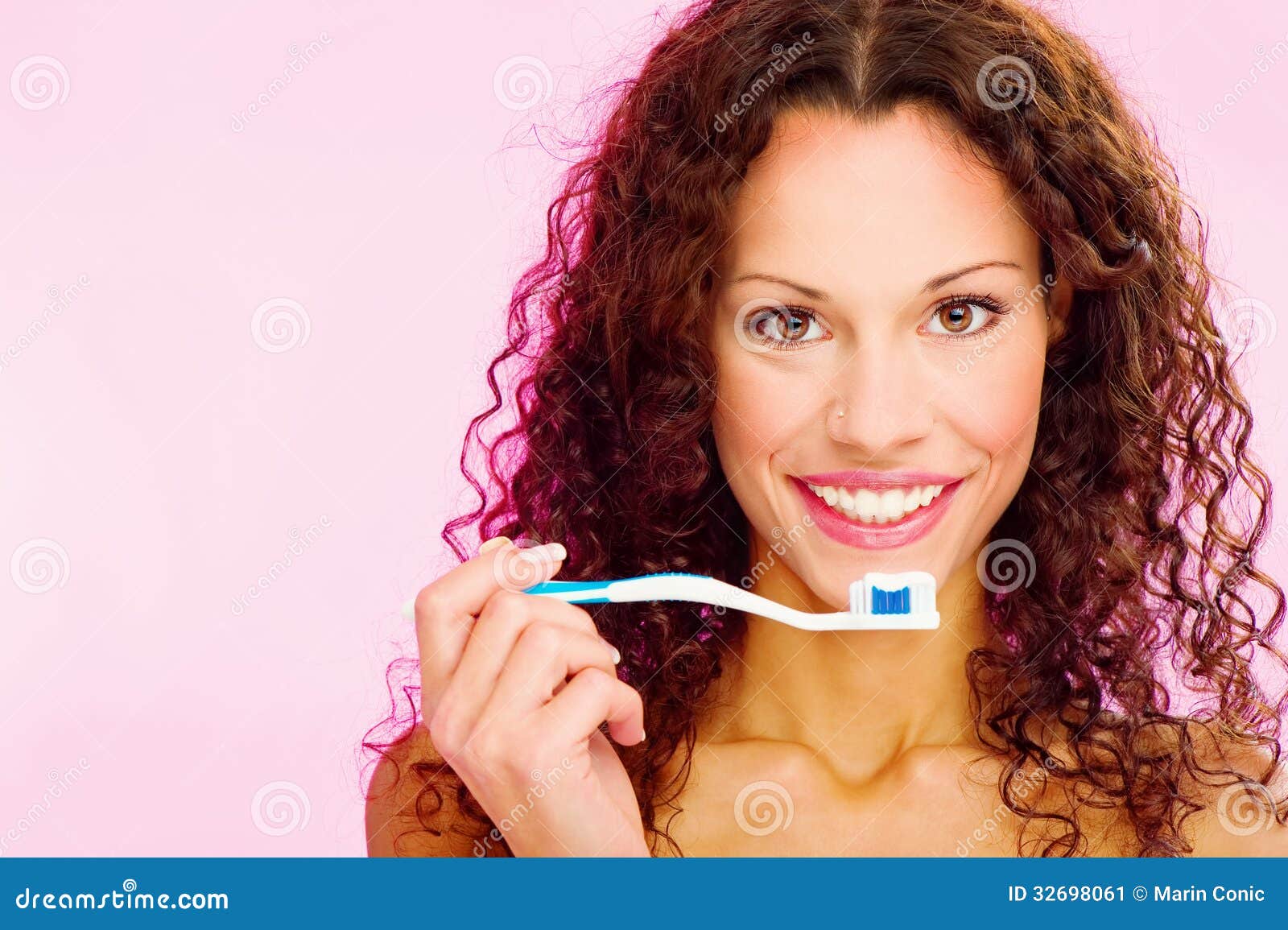 Smiling Woman and Teeth Brush Stock Image - Image of smile, paste: 32698061