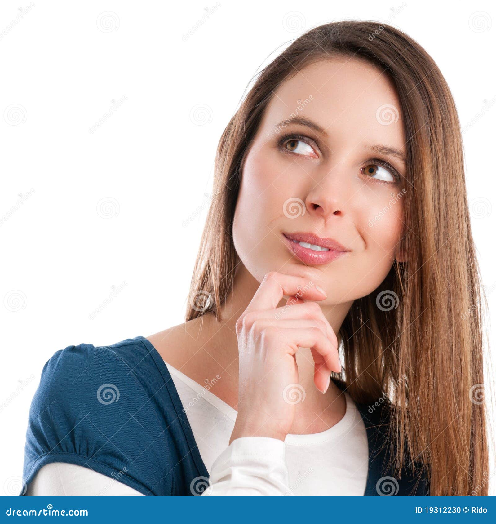 Smiling woman thinking stock photo. Image of beautiful - 19312230