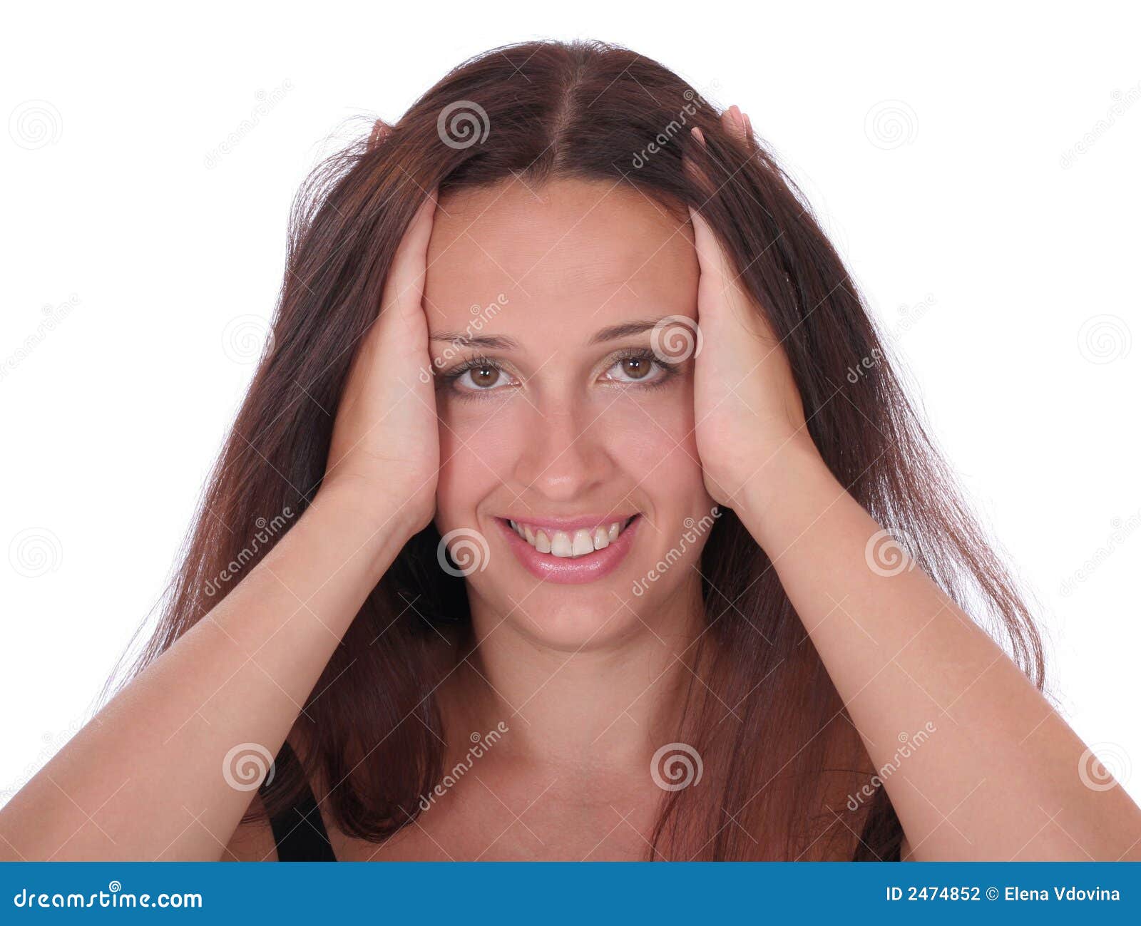 Smiling Woman Touching Head Stock Photo - Image of affectionate, flirt ...