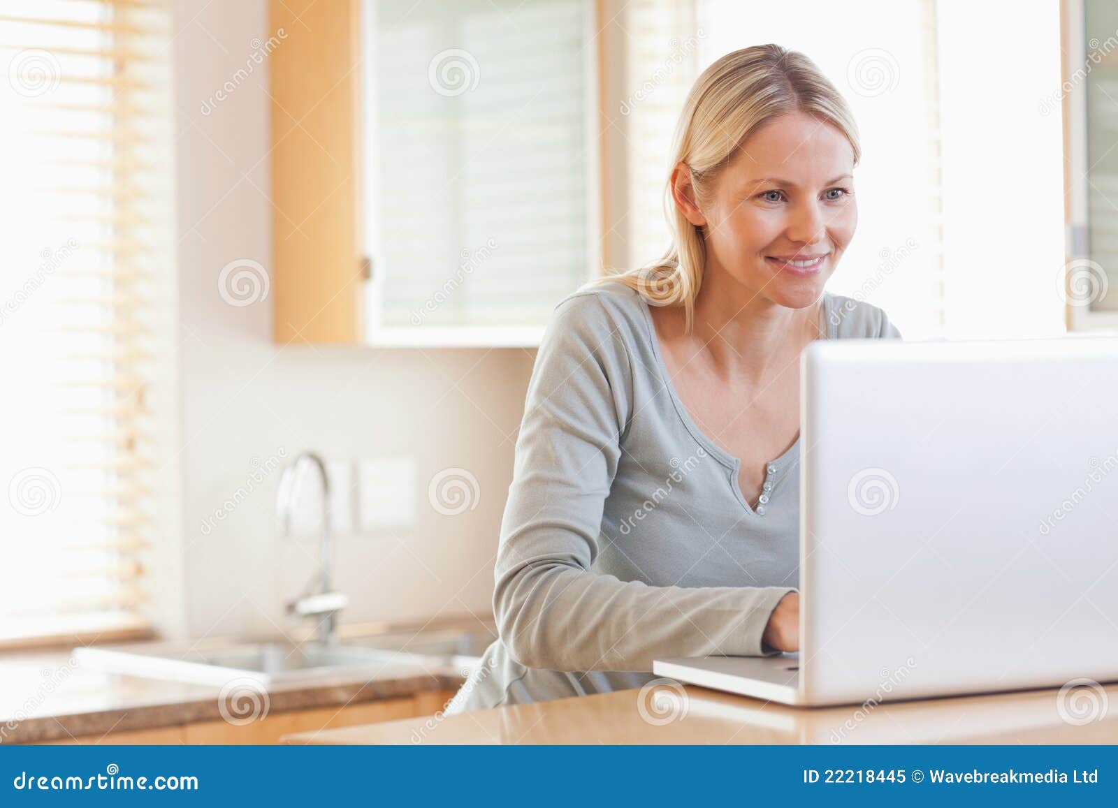 Smiling Woman Typing on Her Laptop Stock Image - Image of surfing ...