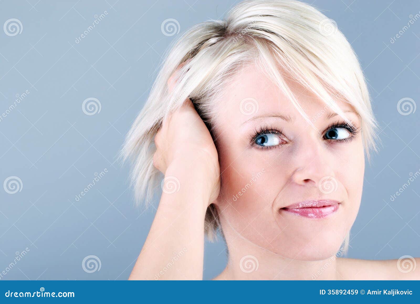 Smiling Woman Using Her Imagination Stock Image - Image of imaginary ...
