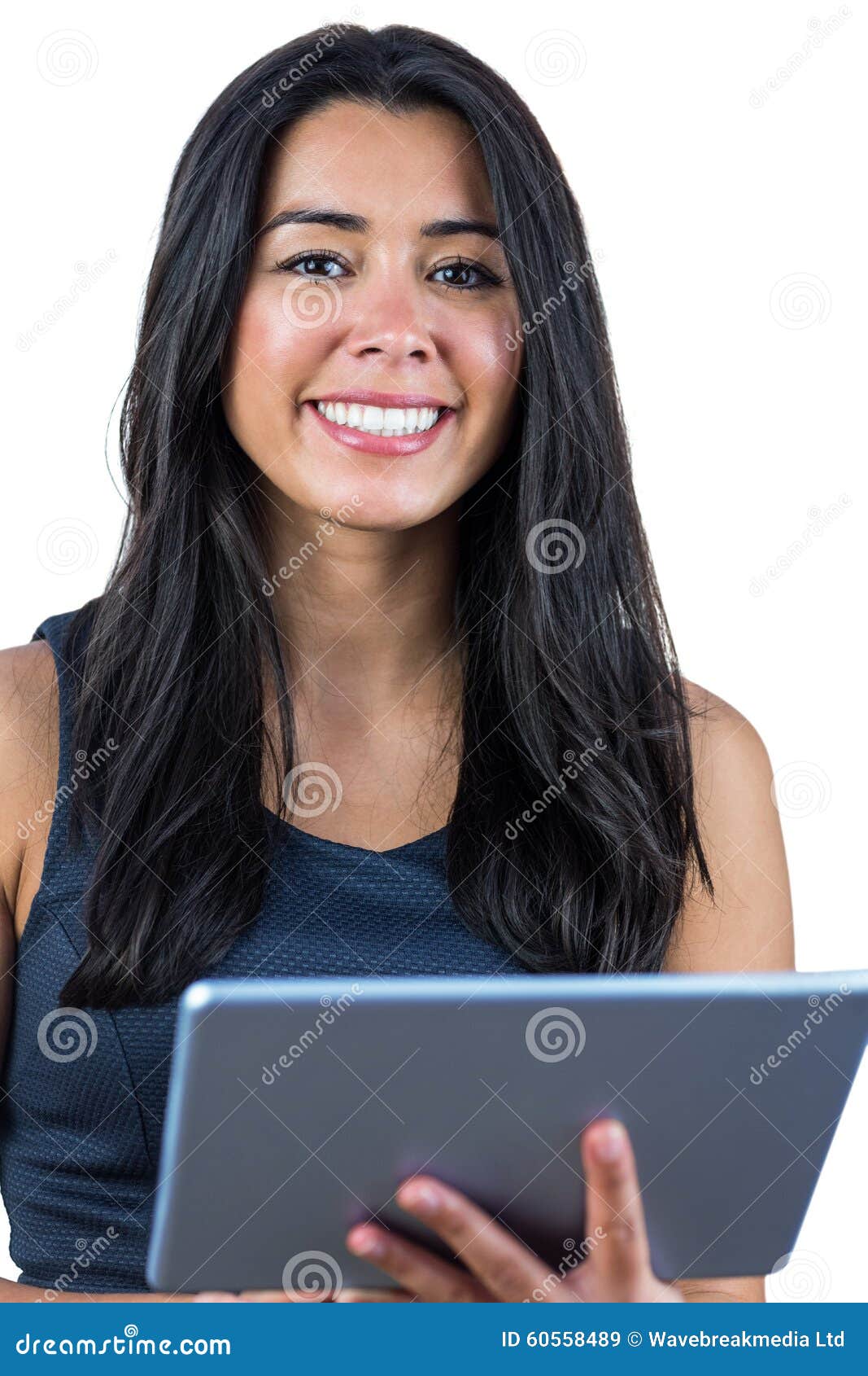 Smiling Woman Using Her Tablet Pc Stock Image - Image of space ...