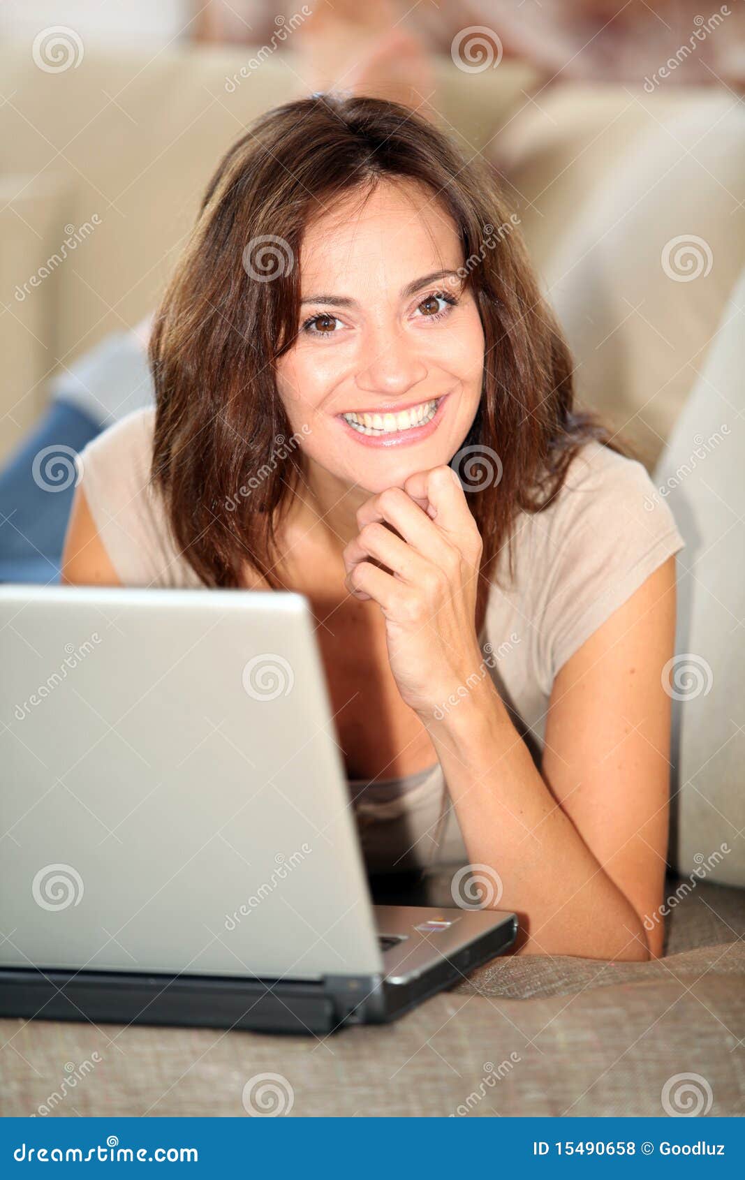Smiling Woman Using Internet Stock Photo - Image of surfing, chat: 15490658