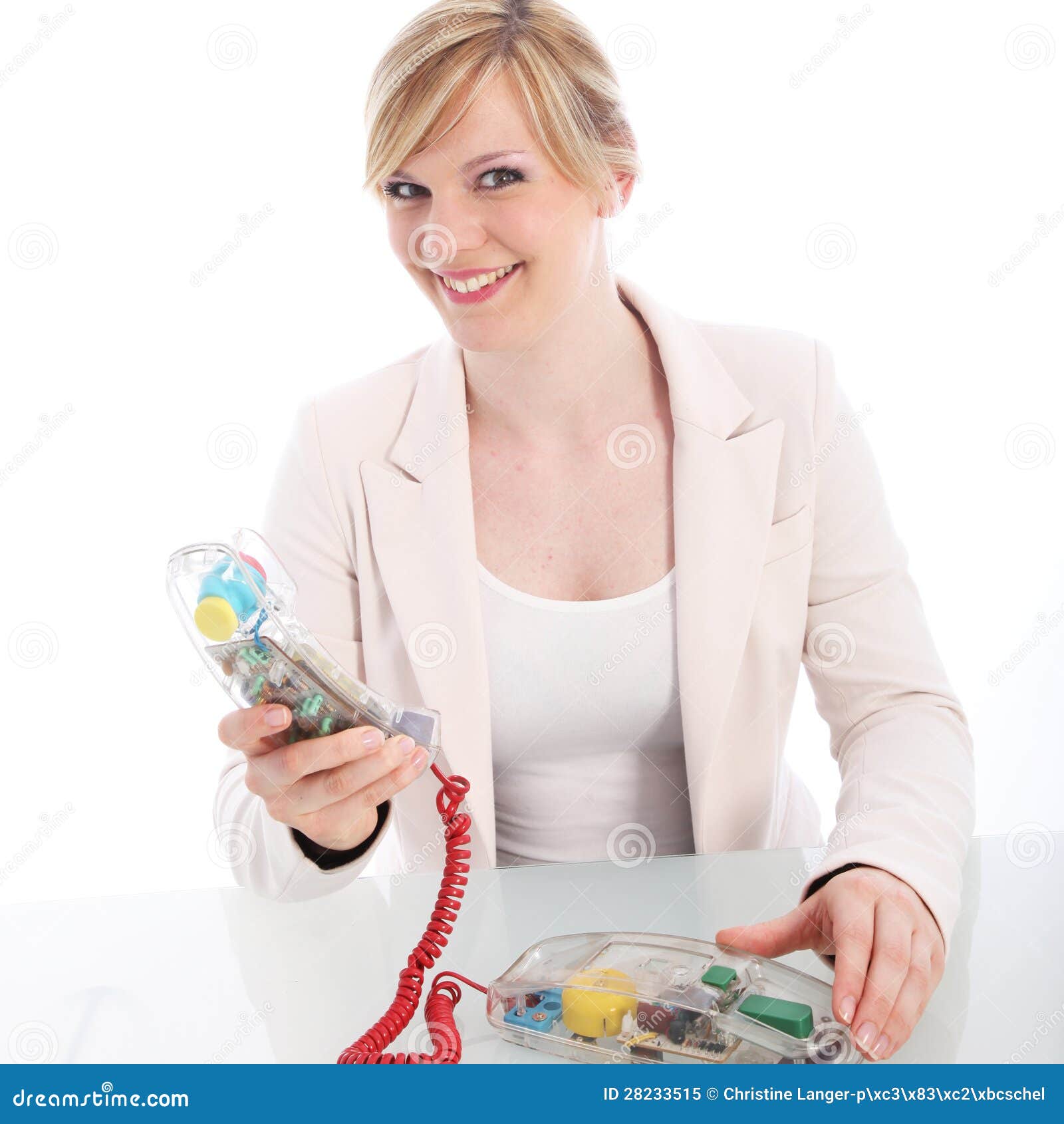 Smiling Woman Using a Landline Telephone Stock Image - Image of ...
