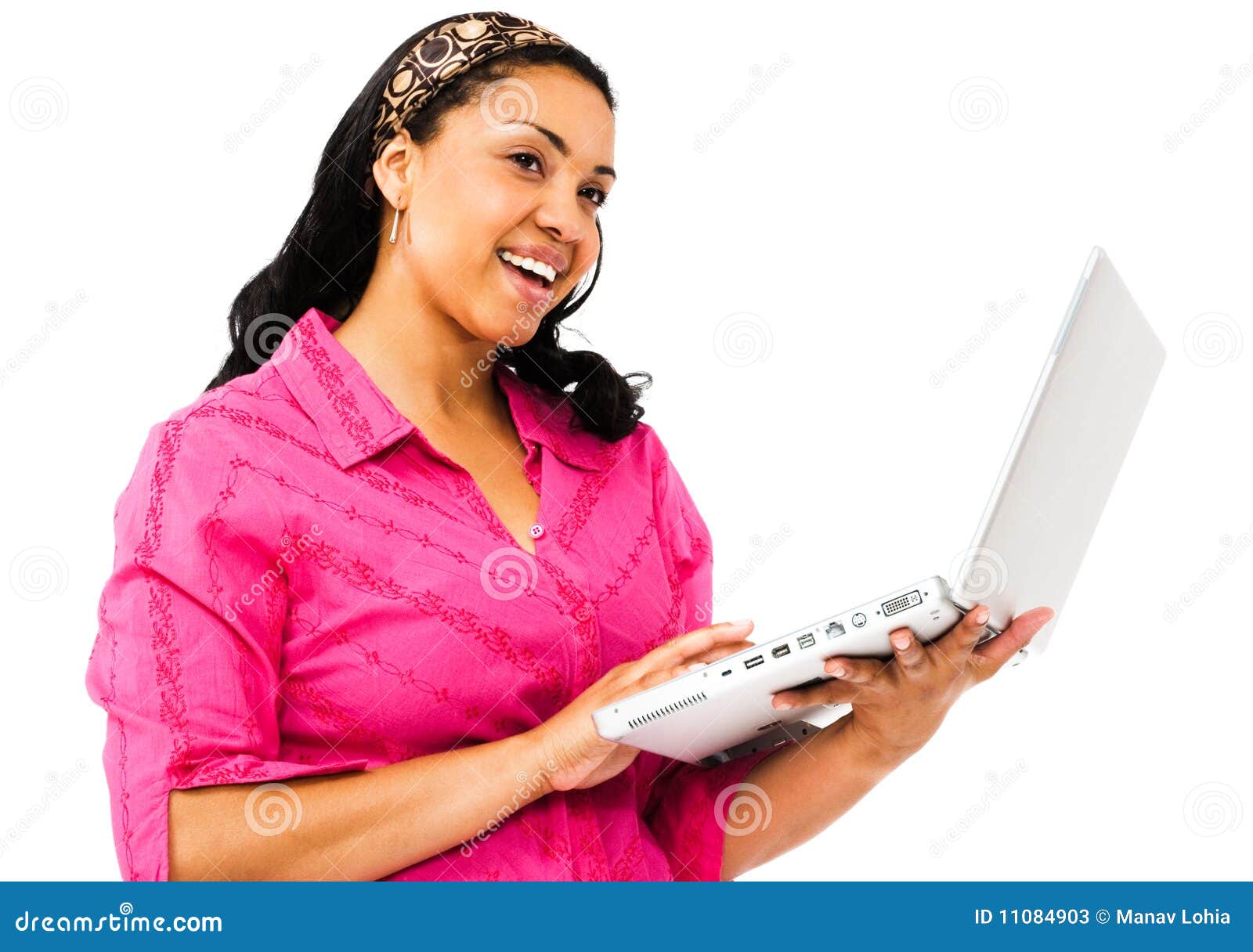 Smiling Woman Using a Laptop Stock Image - Image of beautiful, beauty ...