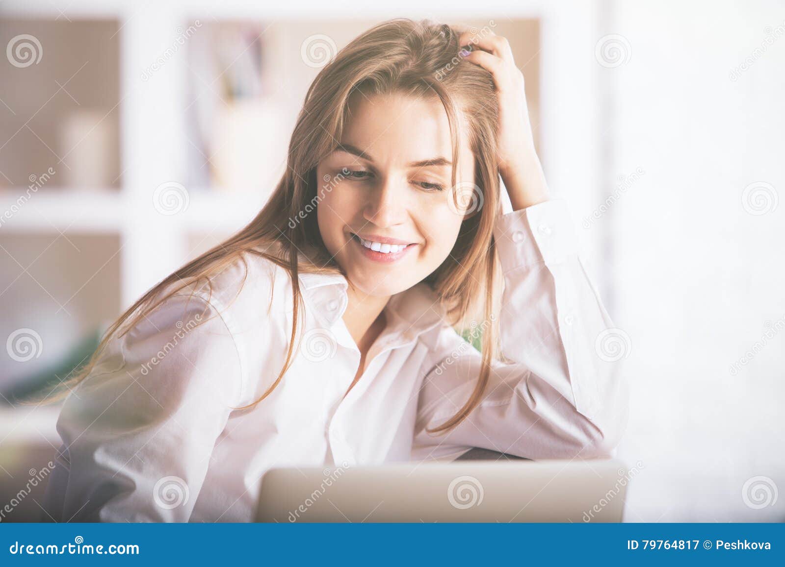 Smiling Woman Using Laptop Computer Stock Image - Image of laptop ...