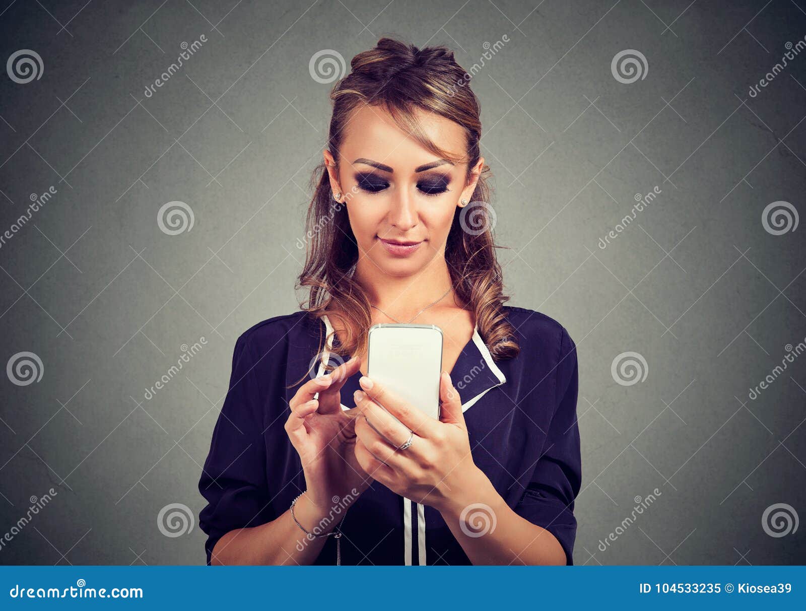 Smiling Woman Using a Mobile Phone Stock Image - Image of caucasian ...