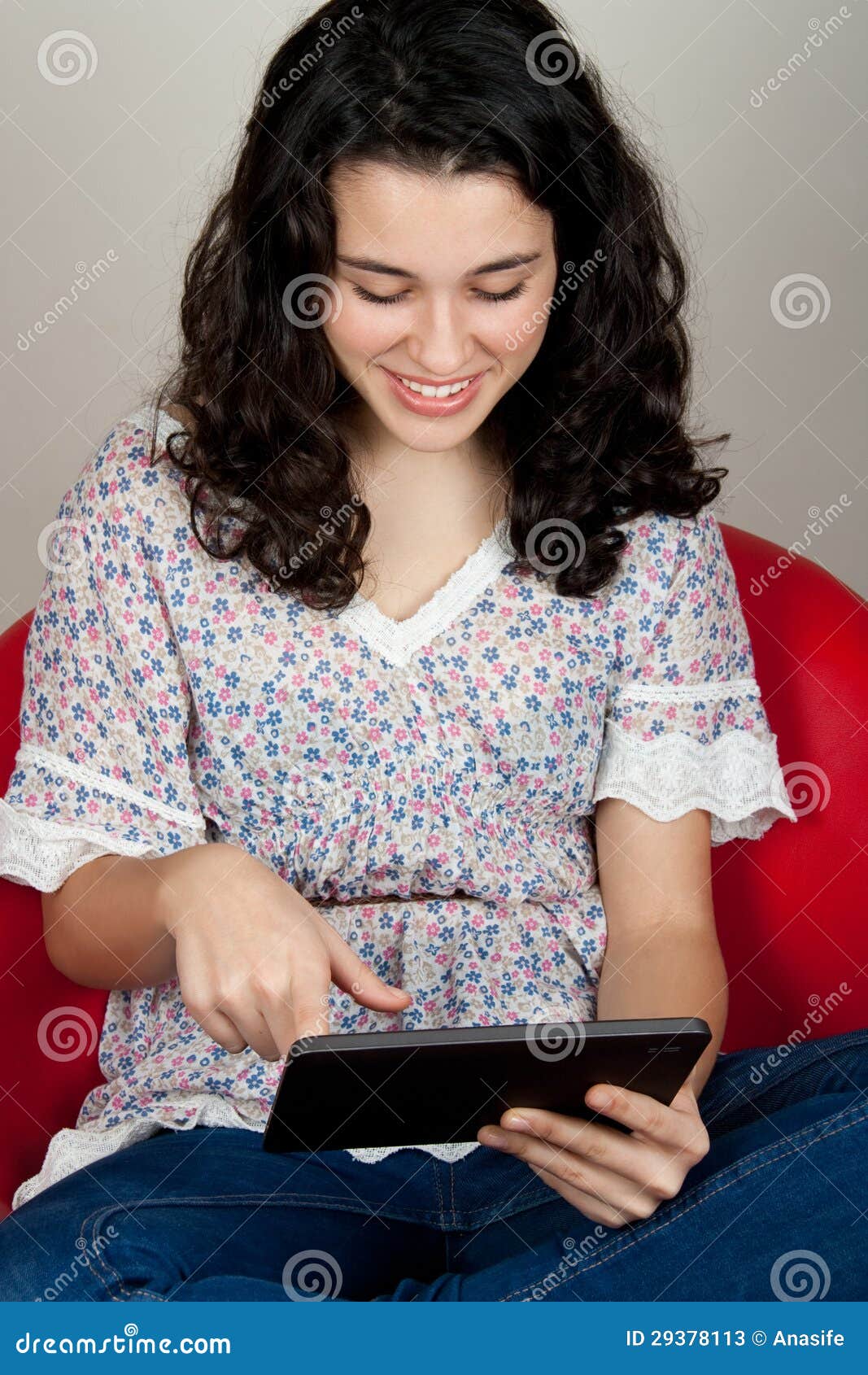 Smiling Woman Using Tablet Pc Stock Image - Image of computer, cheerful ...