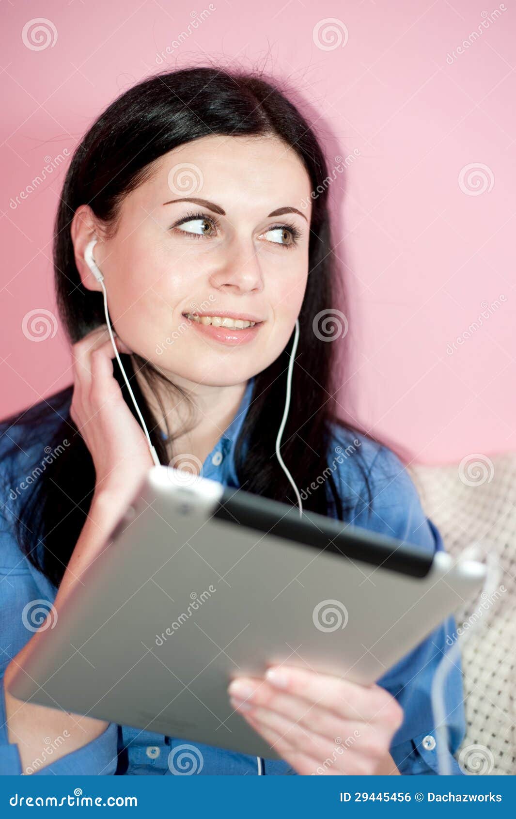 Smiling Woman Using Tablet PC Stock Photo - Image of lifestyle ...