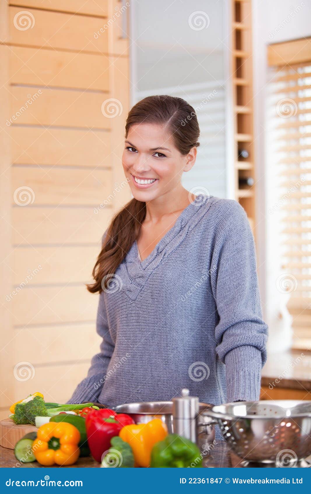 Smiling Woman with Vegetables in the Kitchen Stock Image - Image of ...