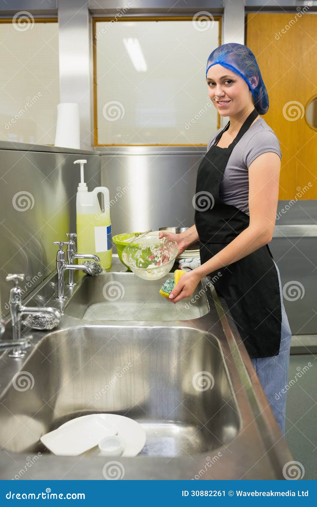 Smiling Woman Washing the Dishes Stock Image - Image of liquid, steel ...