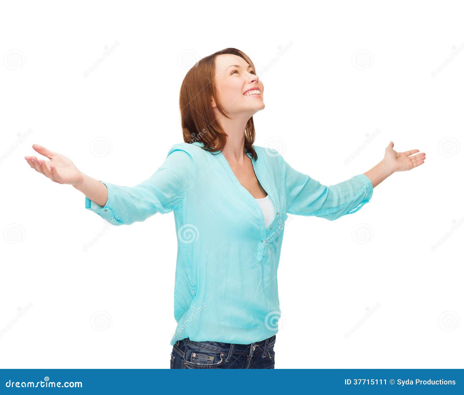 Smiling woman waving hands stock image. Image of girl - 37715111