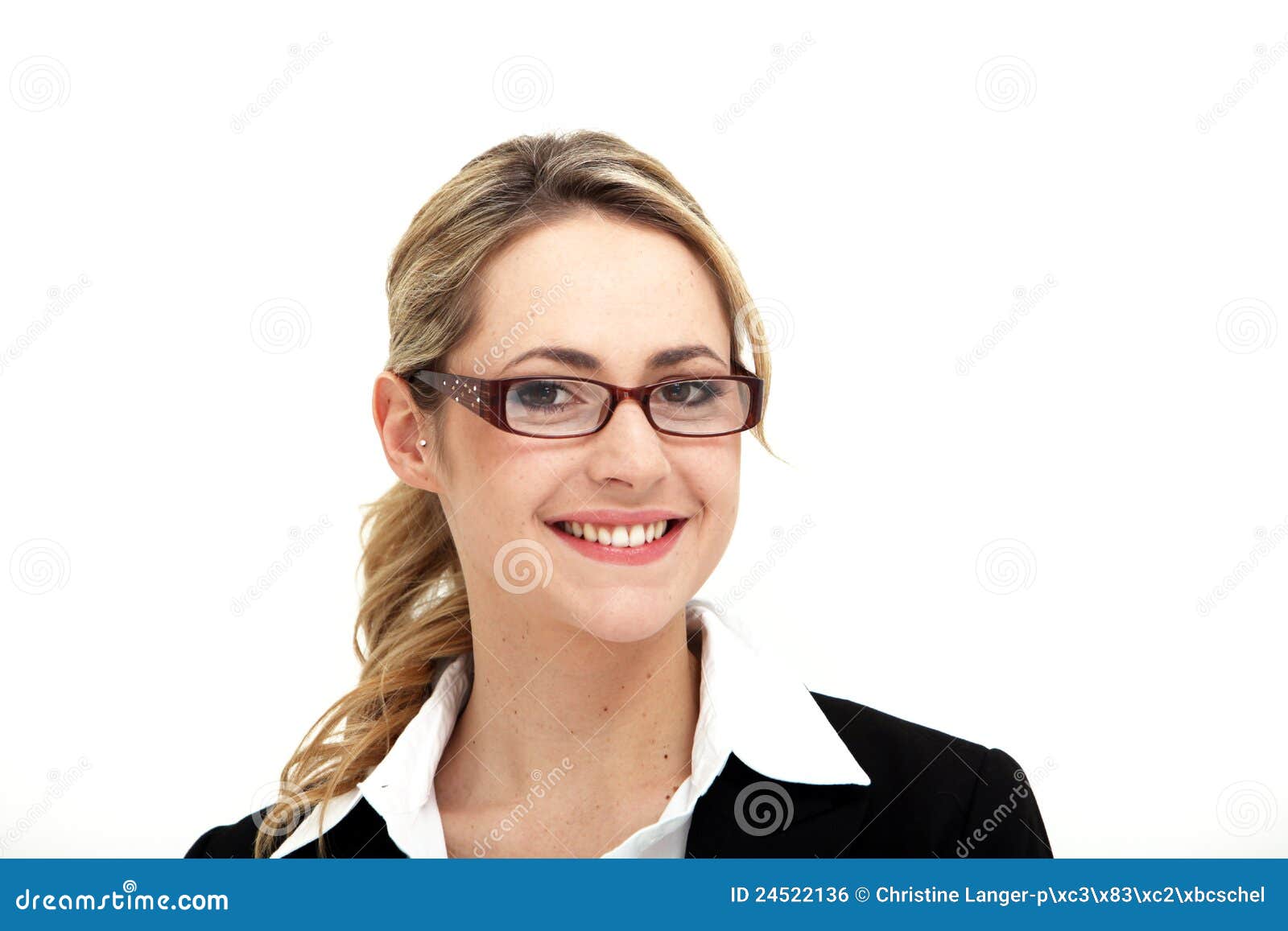 Smiling Woman Wearing Modern Spectacle Stock Photo - Image of optics ...