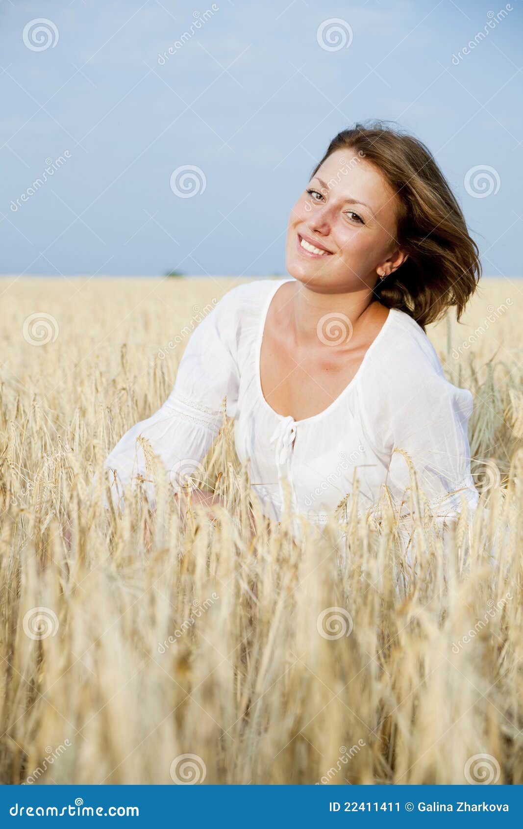 Smiling Woman in Wheat Field Stock Image - Image of carefree, light ...