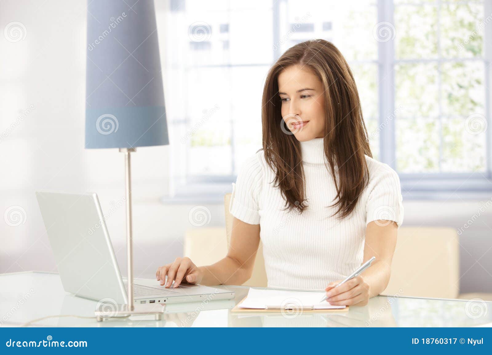 Smiling Woman Working at Home Stock Image - Image of leisure, lifestyle ...