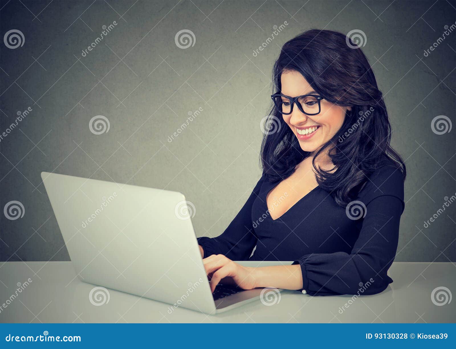 Smiling Woman Working with Laptop Stock Photo - Image of attractive ...