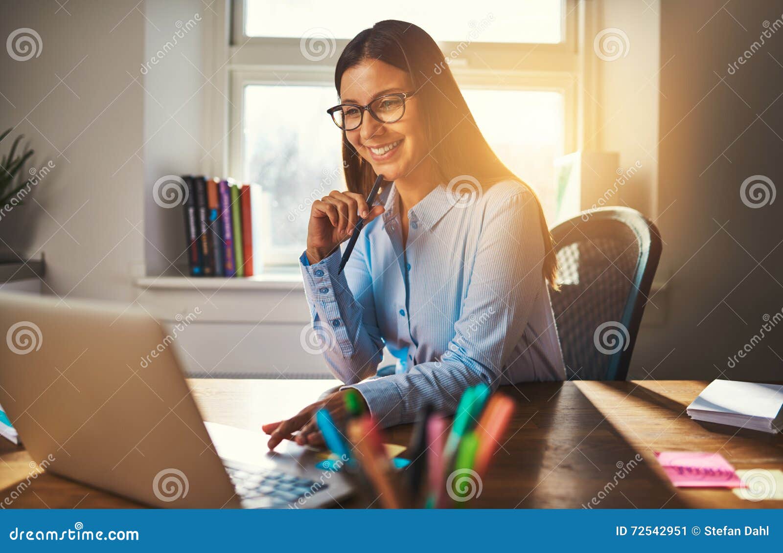 Smiling Woman Working at Office Stock Image - Image of female ...