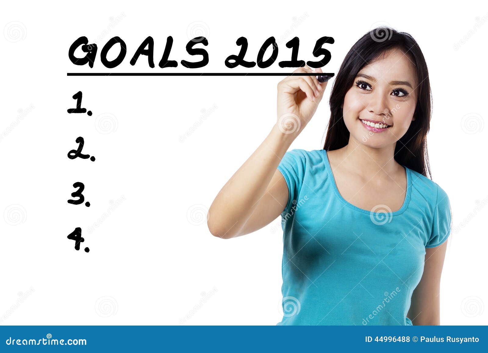 Smiling Woman Writes Her Goals Stock Photo - Image of checklist, change ...