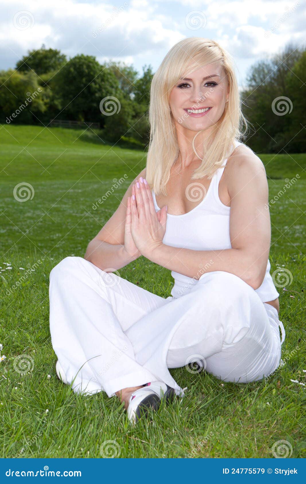 Smiling woman in yoga pose stock image. Image of seated - 24775579