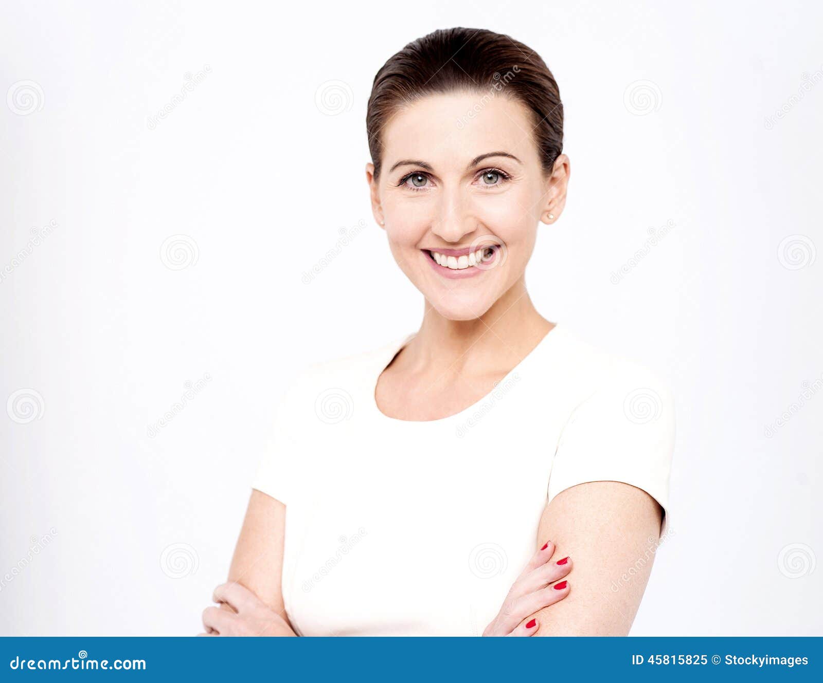 Smiling Women With Arms Crossed Over White Stock Image Image Of