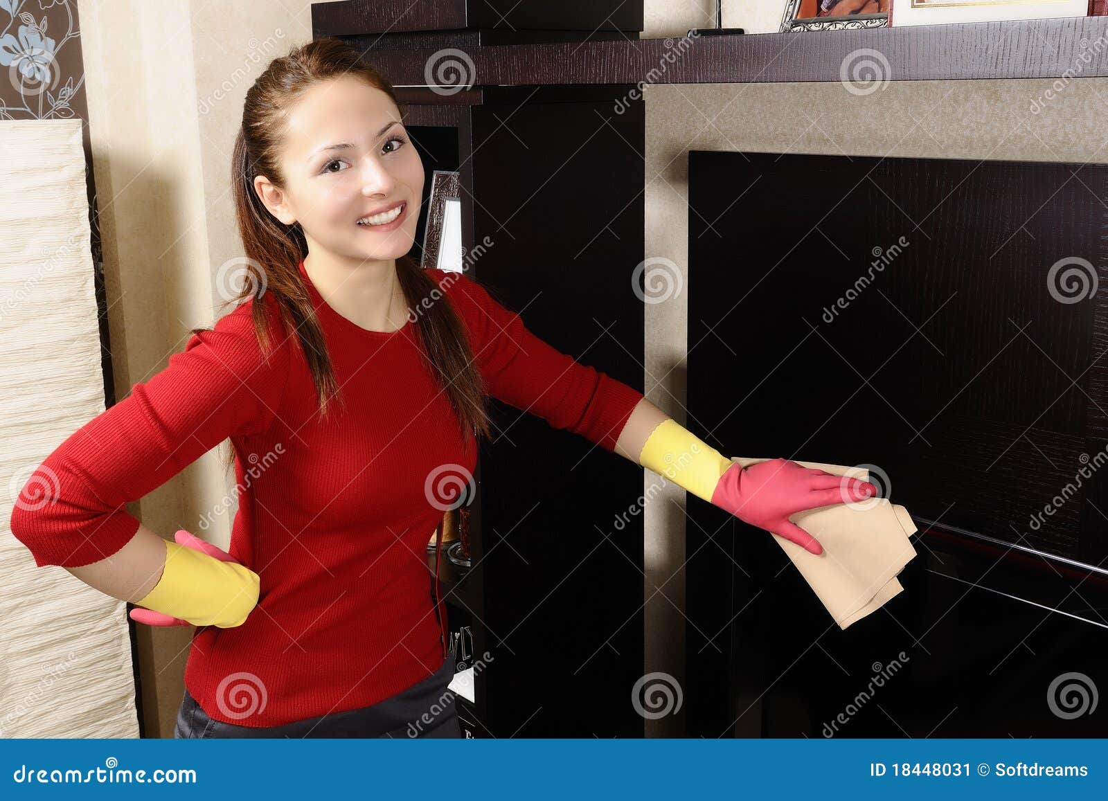 Smiling Women Cleaning the House Stock Image - Image of hotel, grime ...