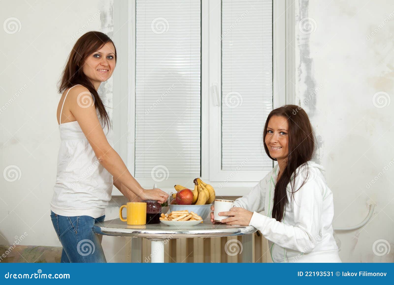 Smiling women have tea stock image. Image of adult, kitchen - 22193531