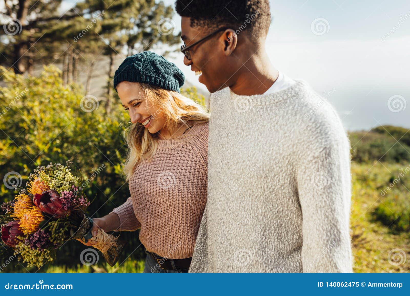 Couple In Love Walking Together Outdoors Stock Image Image Of