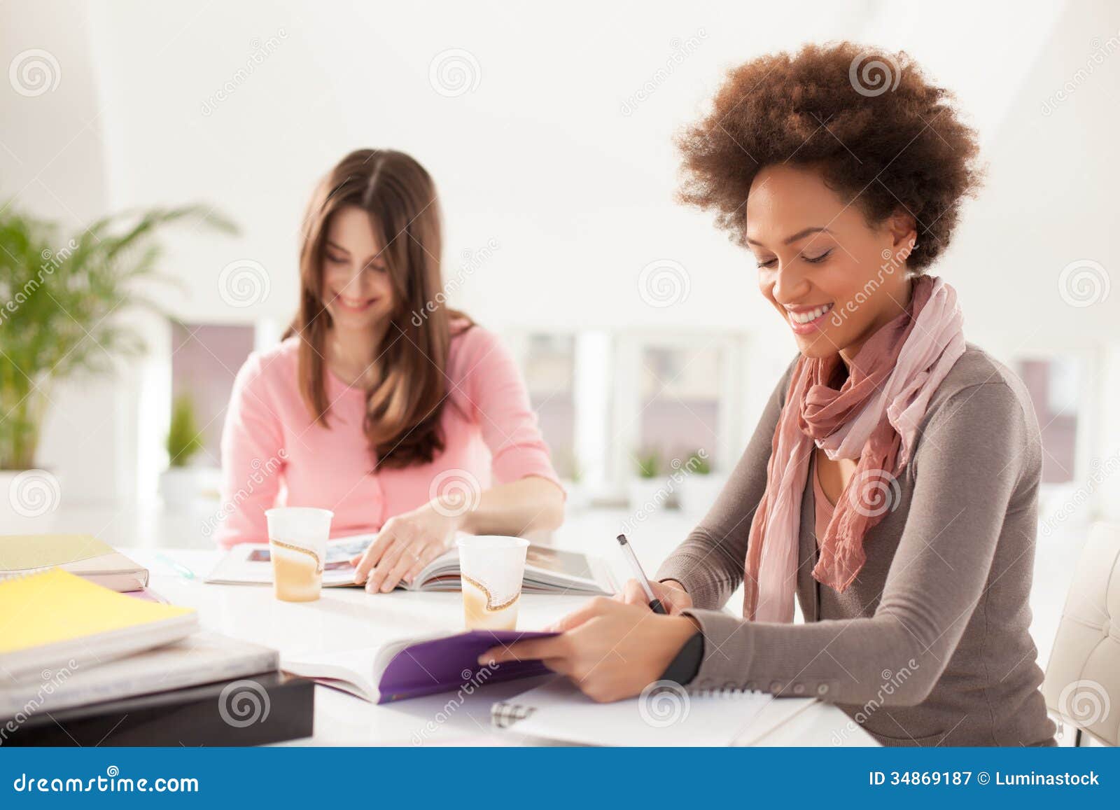 Smiling Women Studying Together Stock Image - Image of read, school ...