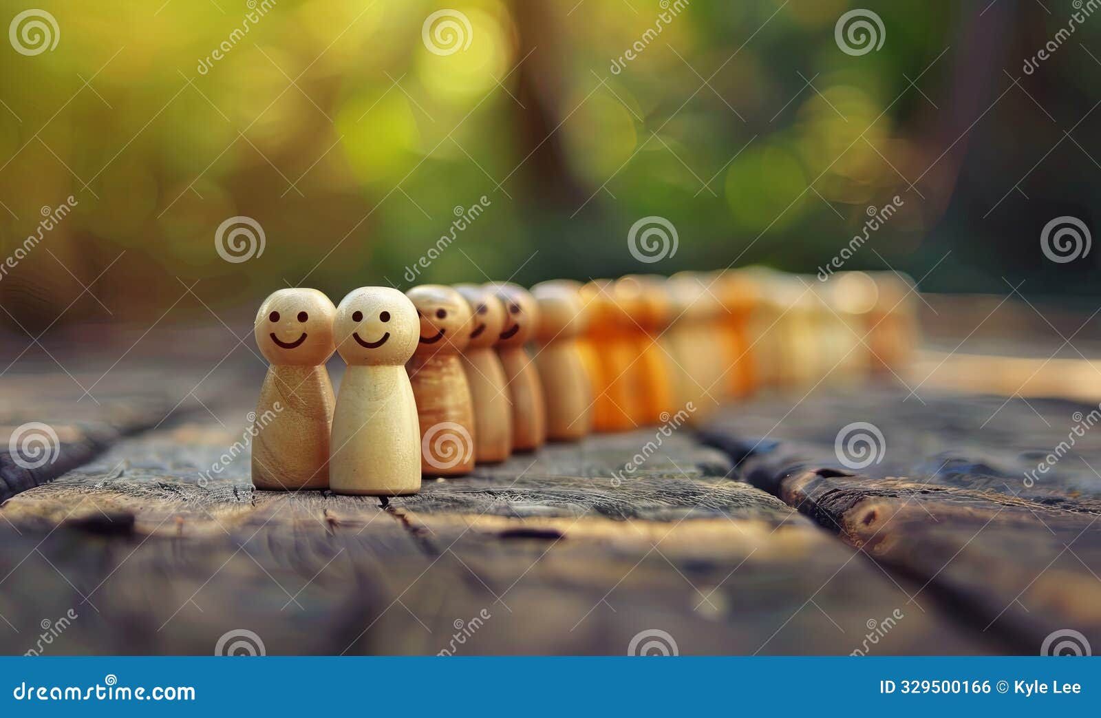 Wooden Figurines Of Various Heights And Colors Stand In A Group ...