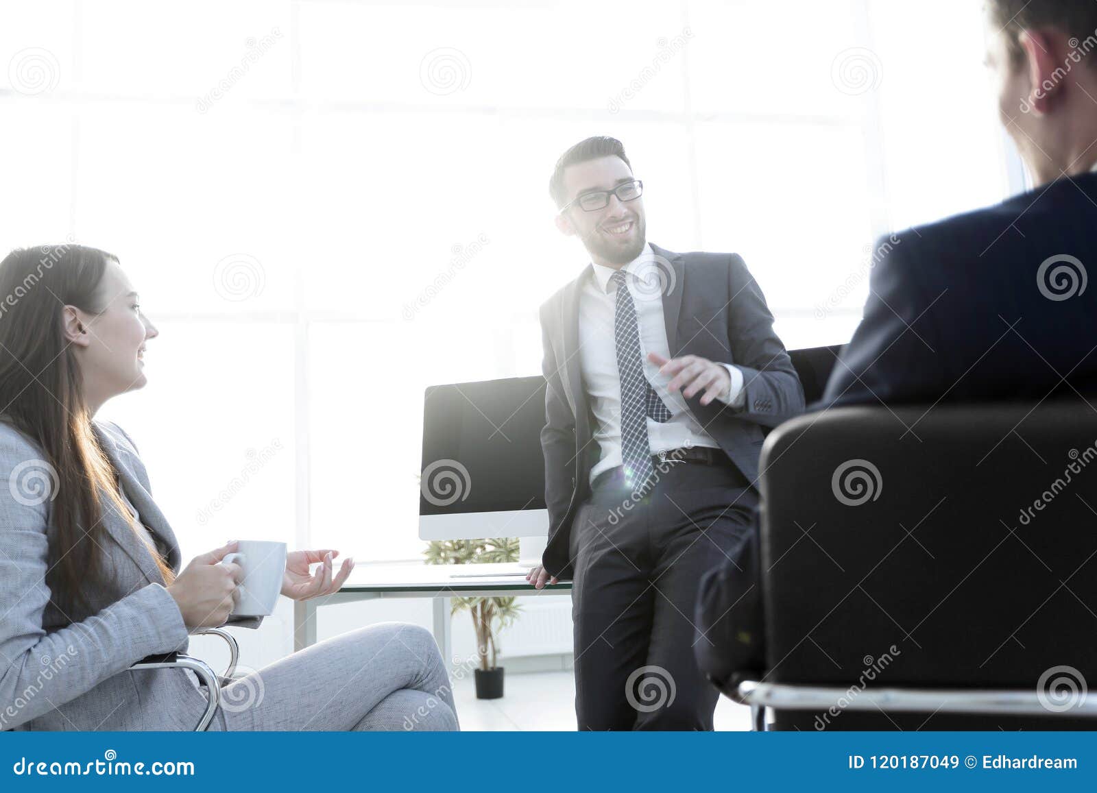 Smiling Work Team during Break Time in Bright Office Stock Image ...