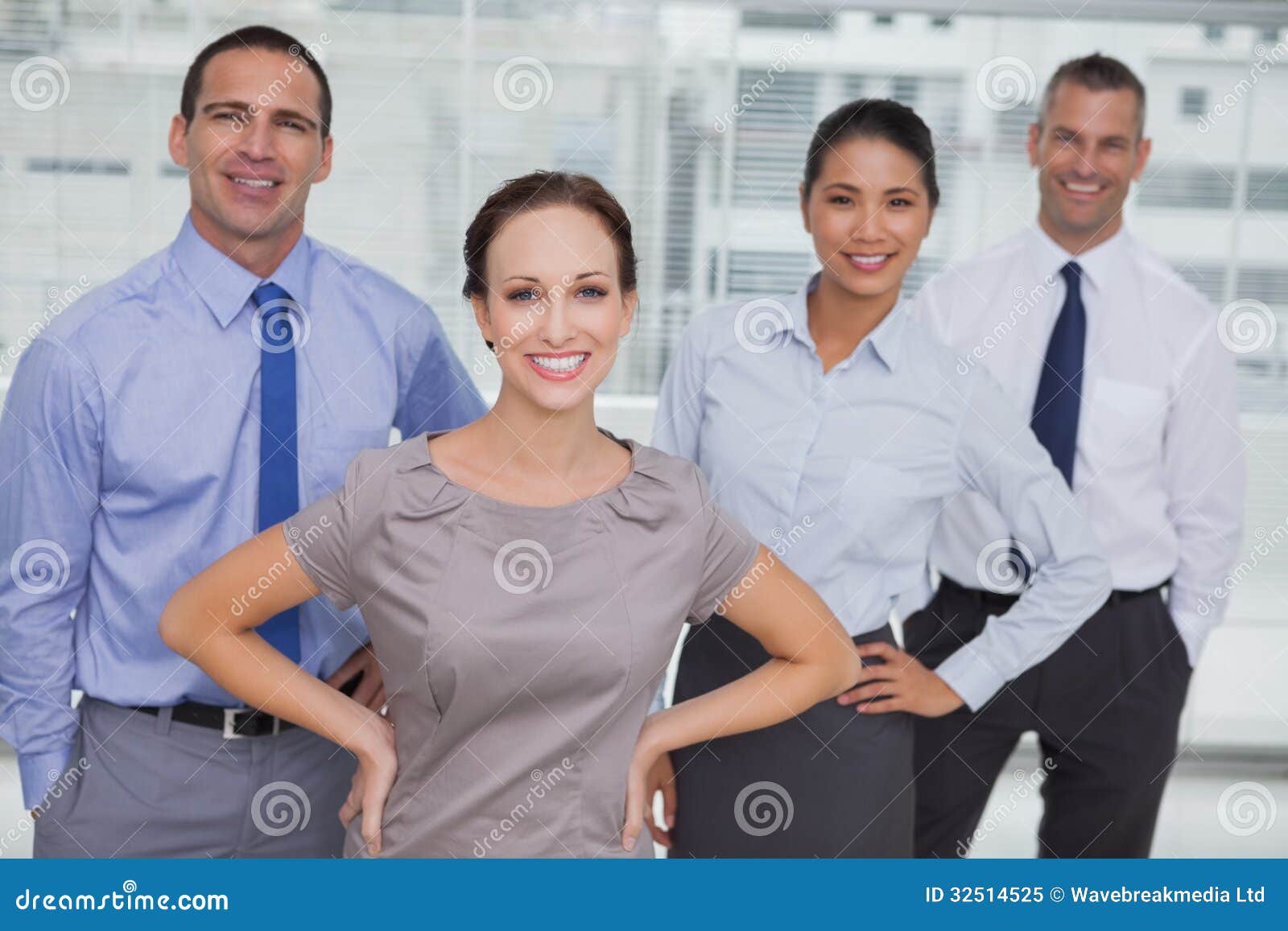 Smiling Work Team Posing Together Looking at Camera Stock Image - Image ...