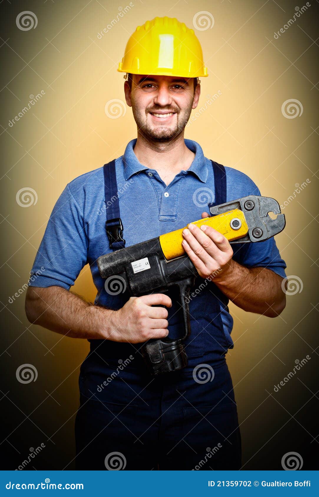 Smiling worker stock photo. Image of safety, drill, construction - 21359702