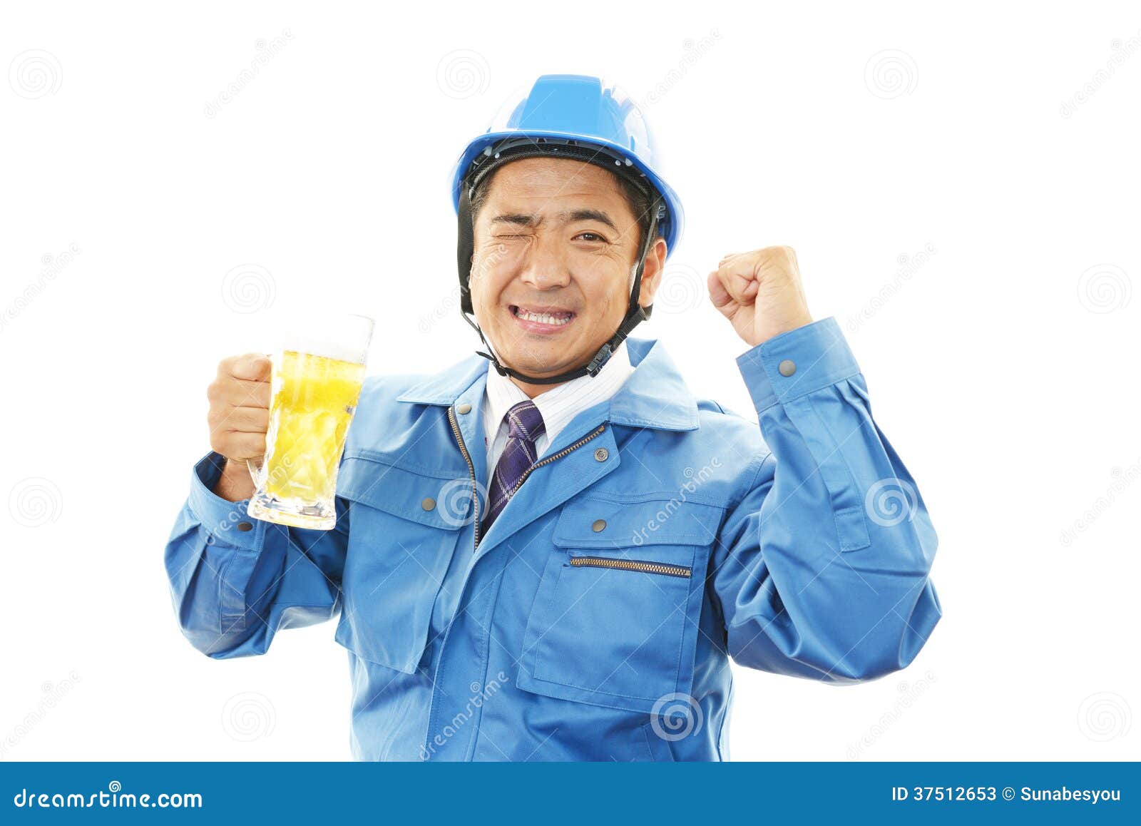 Smiling Worker with beer stock image. Image of excitement - 37512653
