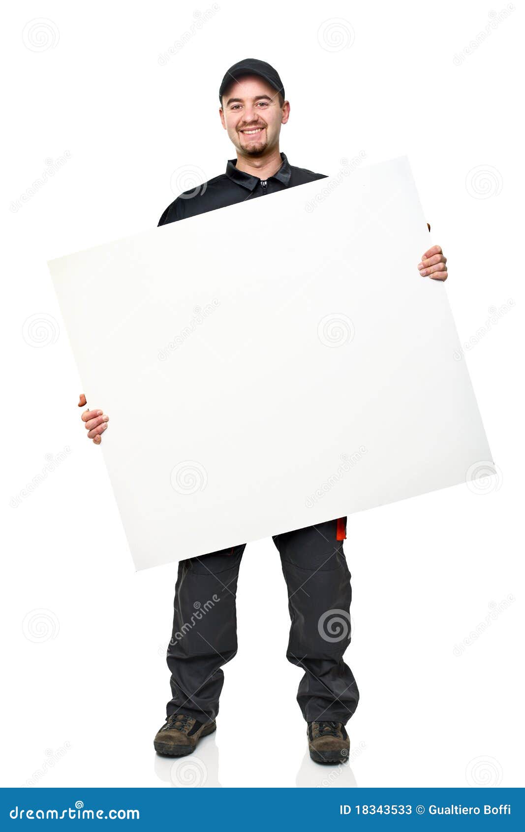 Smiling worker with board stock image. Image of white - 18343533