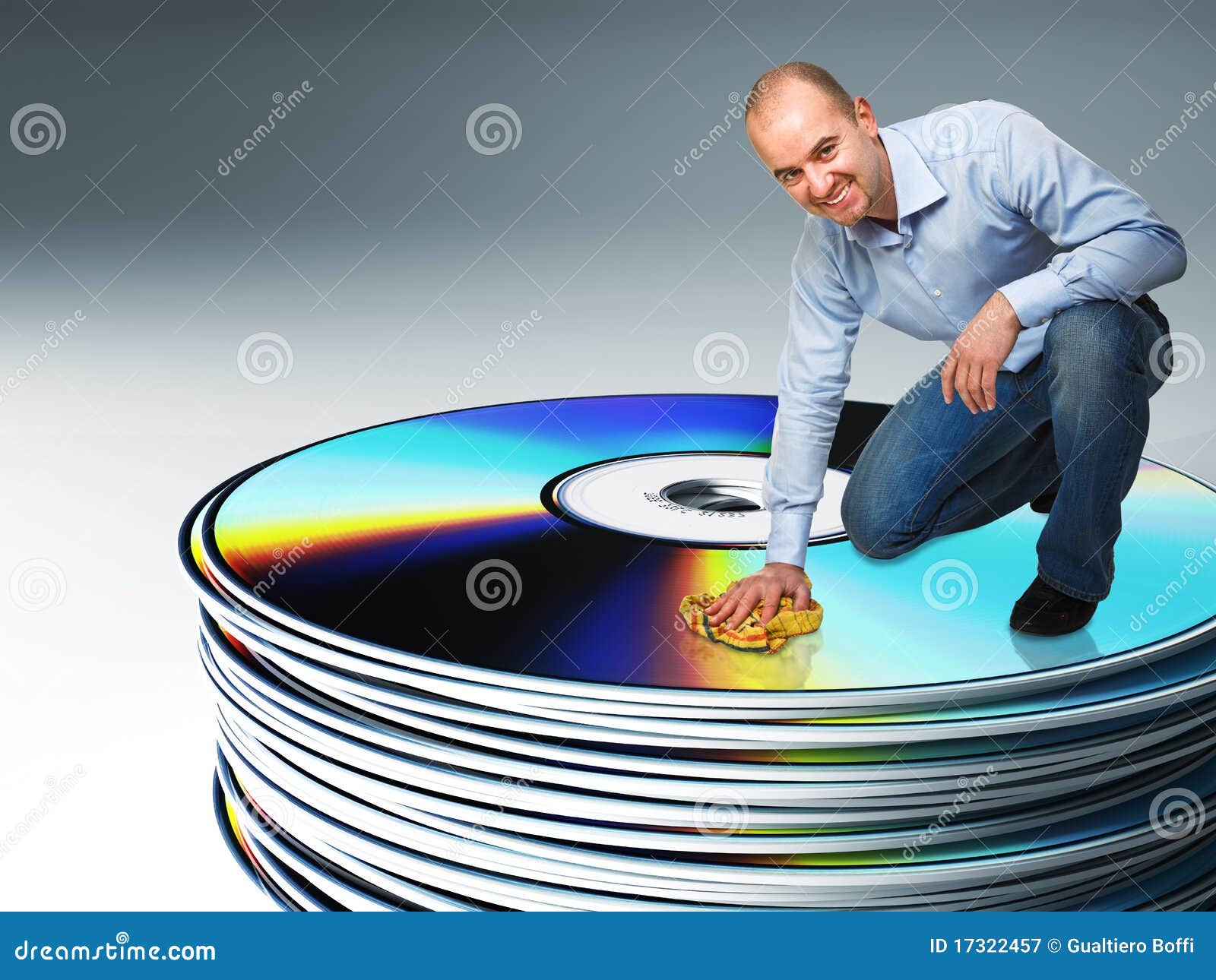 Smiling worker on cd stock image. Image of caucasian - 17322457