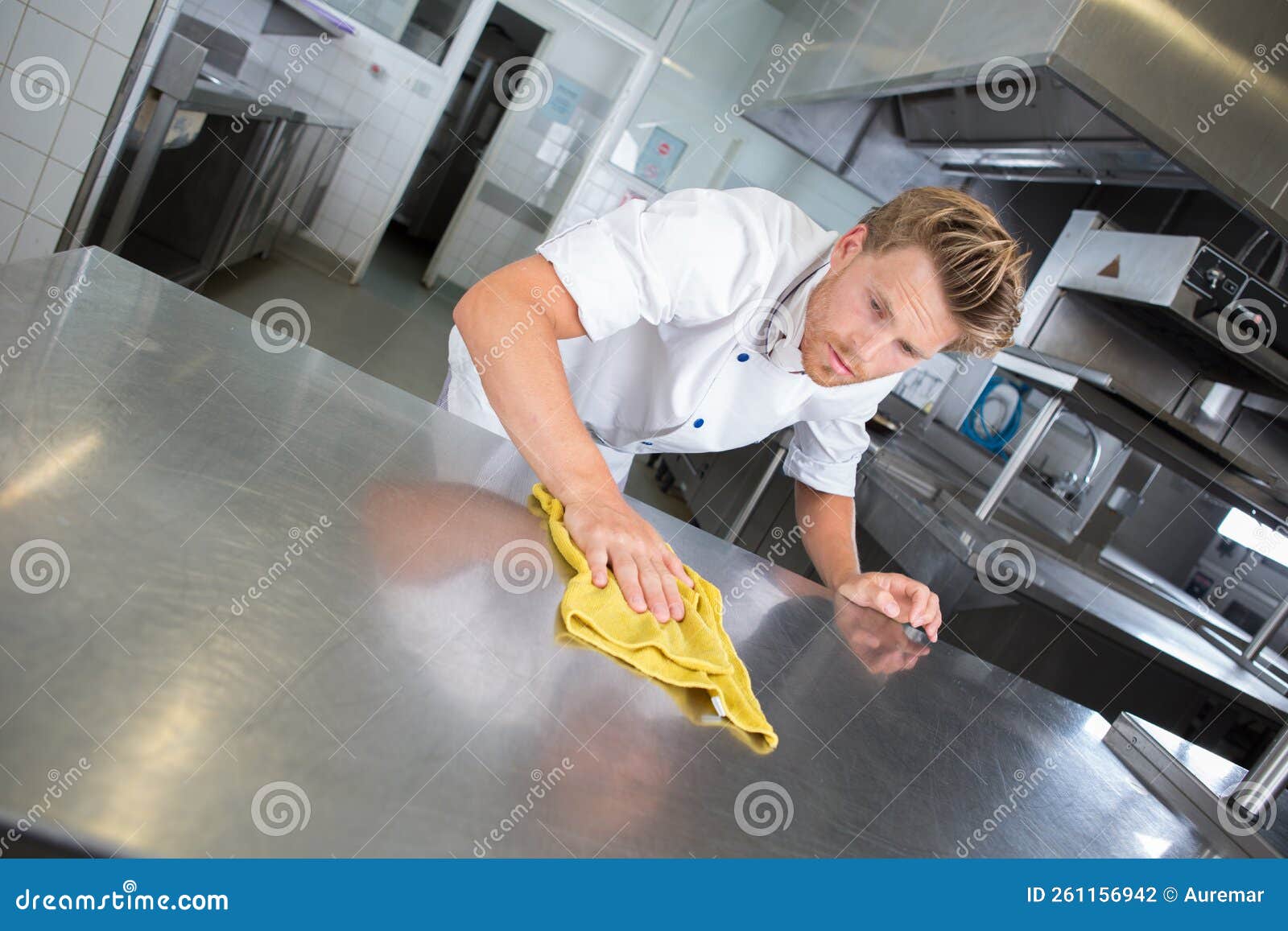 Smiling Worker Cleaning Bakery Stock Photo - Image of baker, happy ...