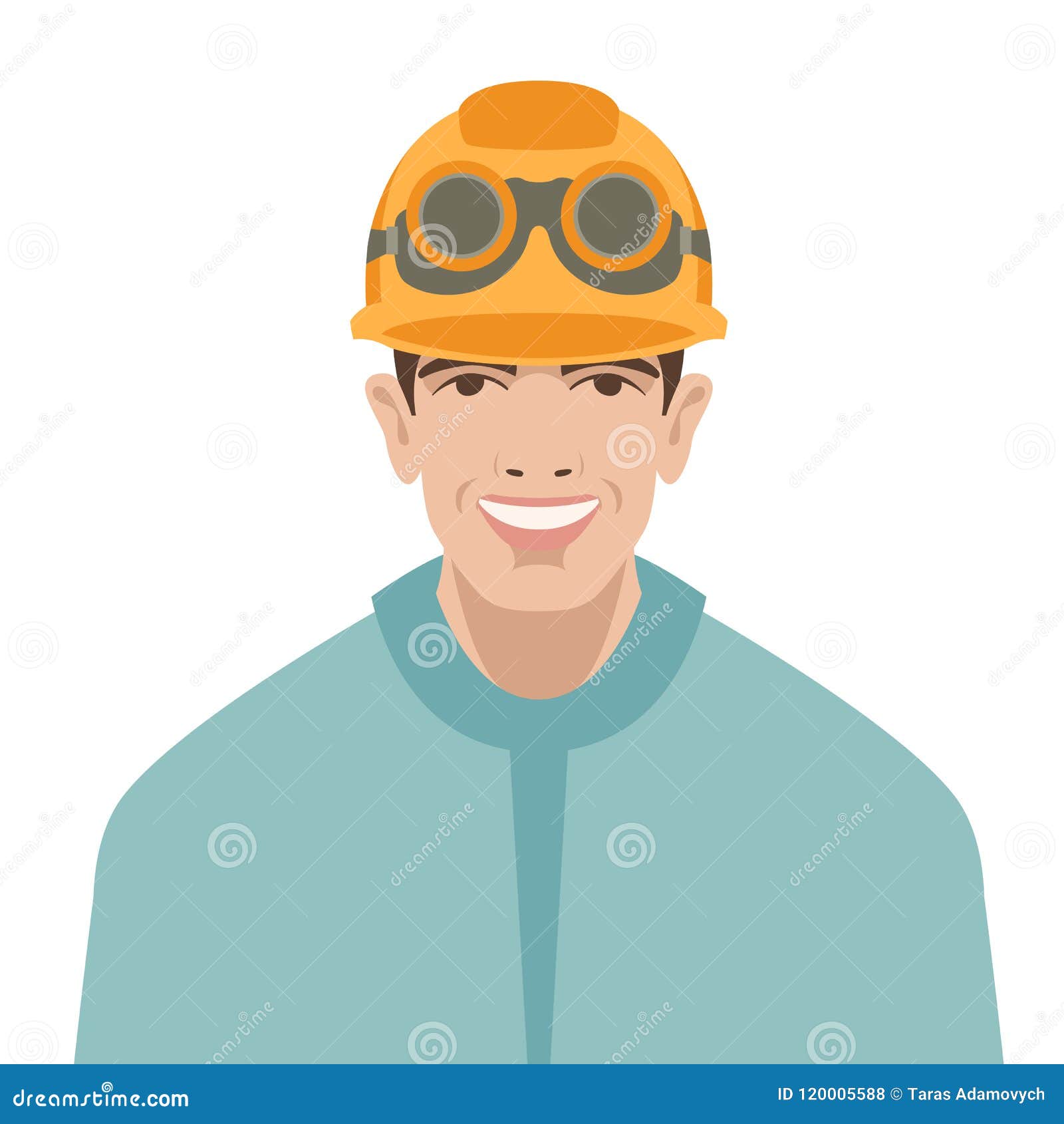 Smiling Worker in Helm Vector Illustration Flat Style Front Stock ...