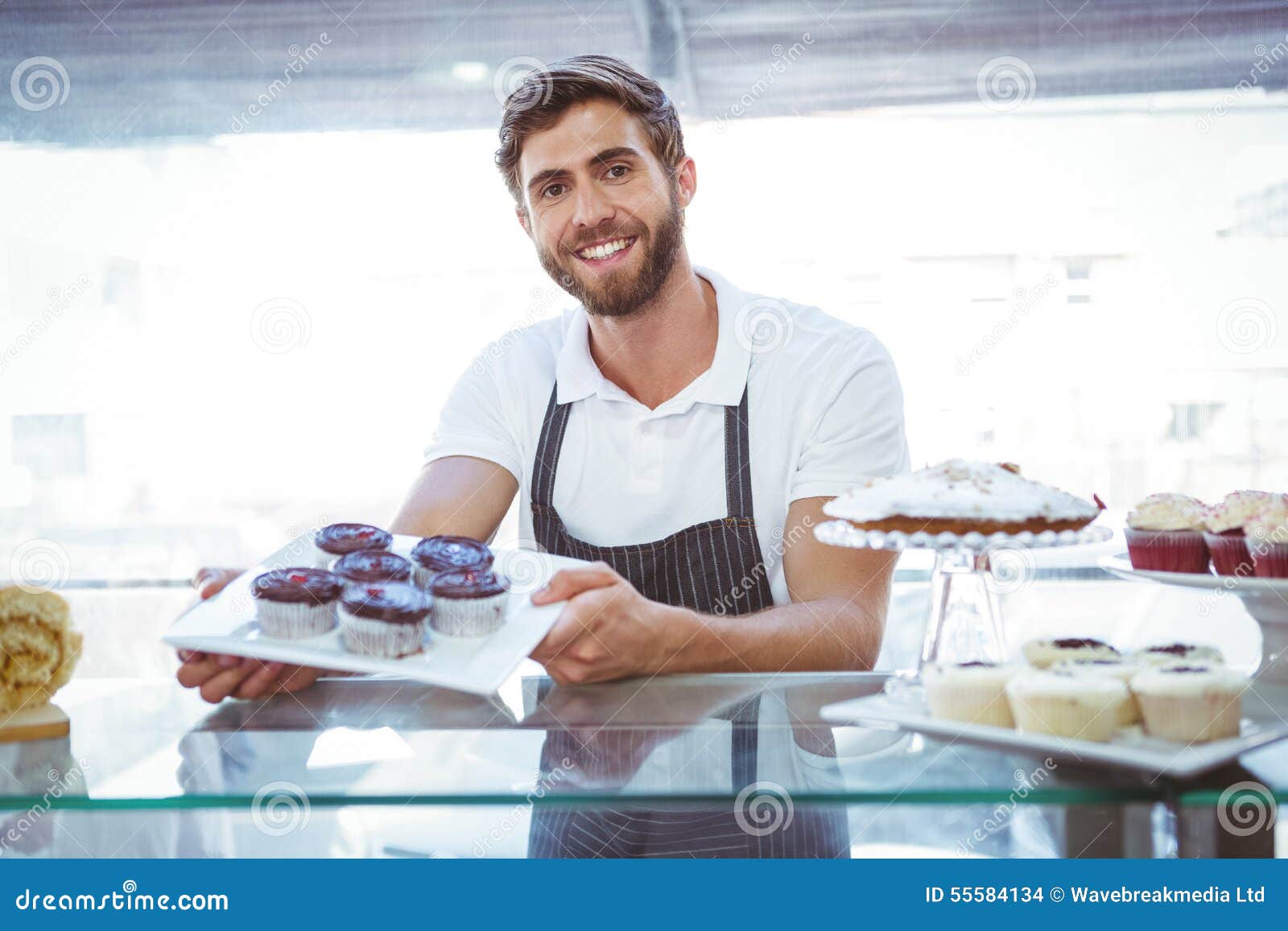Smiling Worker Posing Behind the Counter Stock Photo - Image of cafe ...