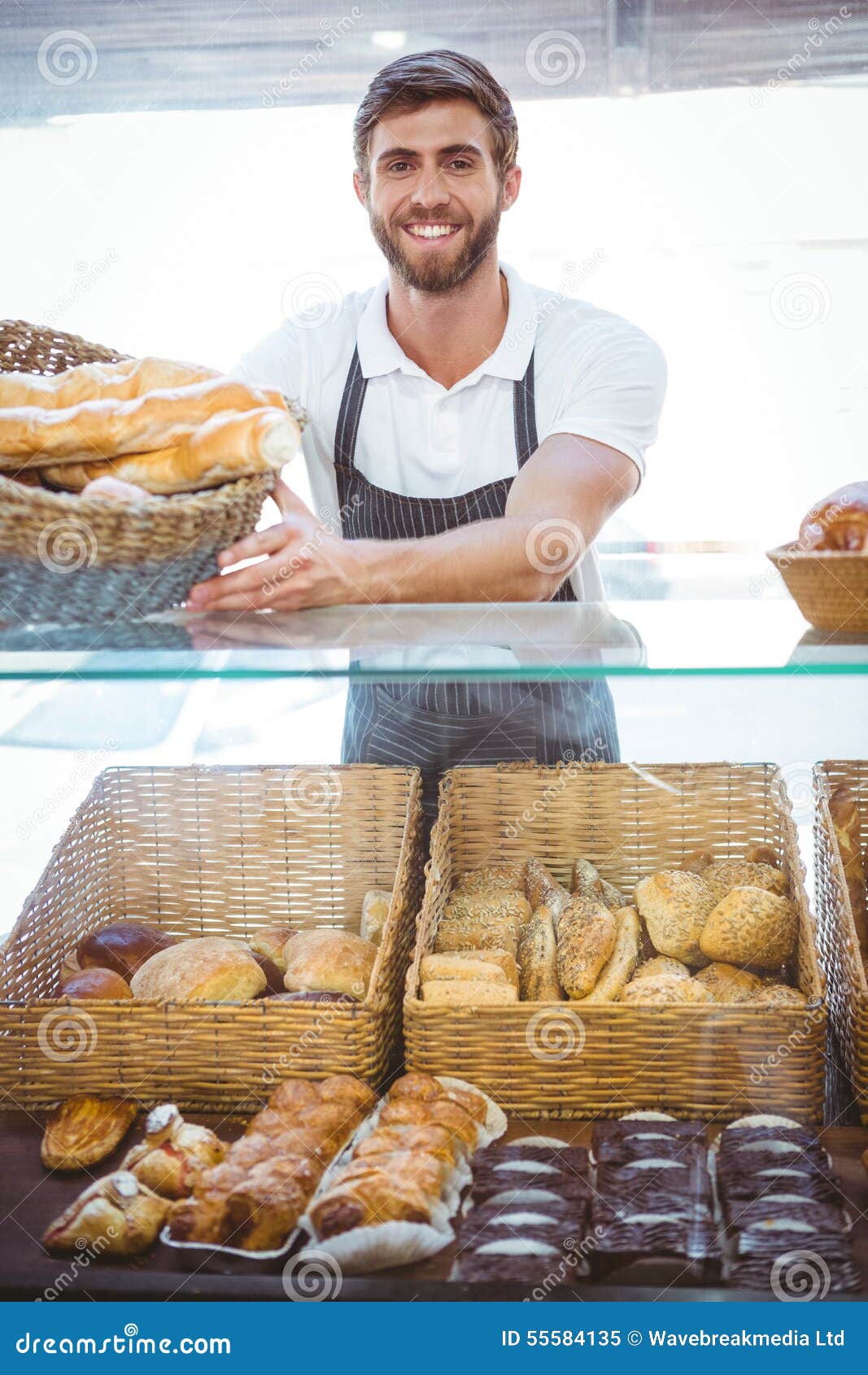 Smiling Worker Posing Behind the Counter Stock Image - Image of coffee ...