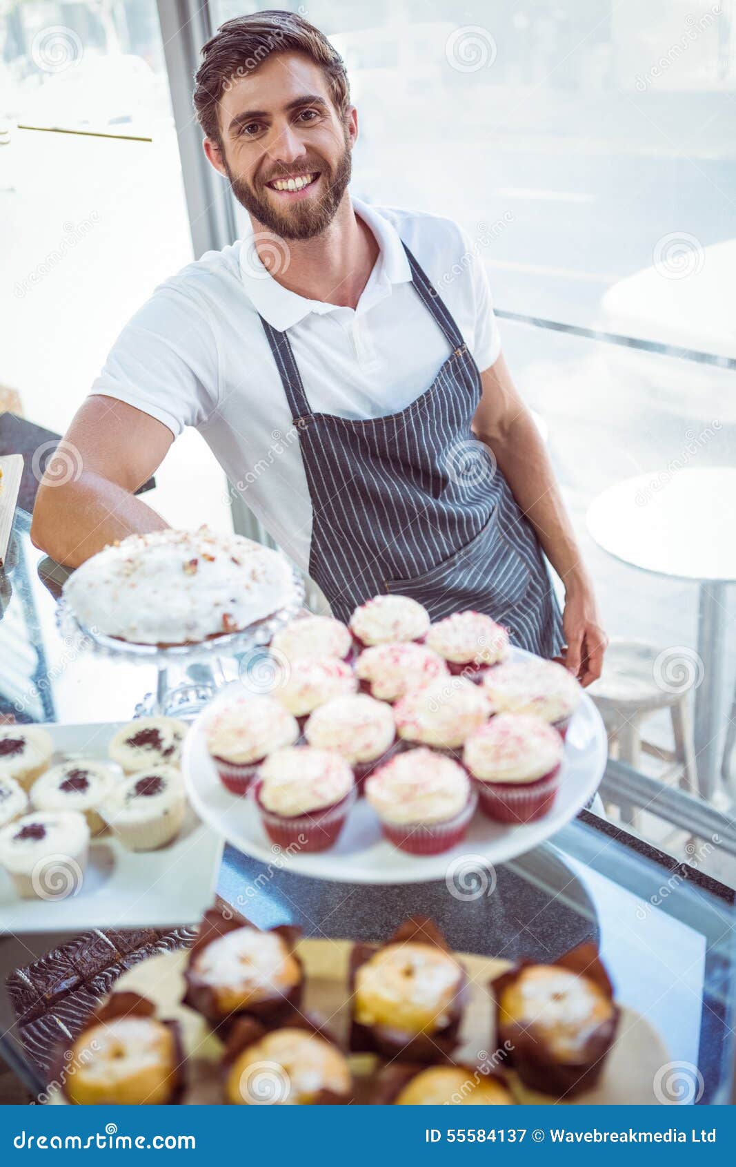 Smiling Worker Posing Behind the Counter Stock Image - Image of ...