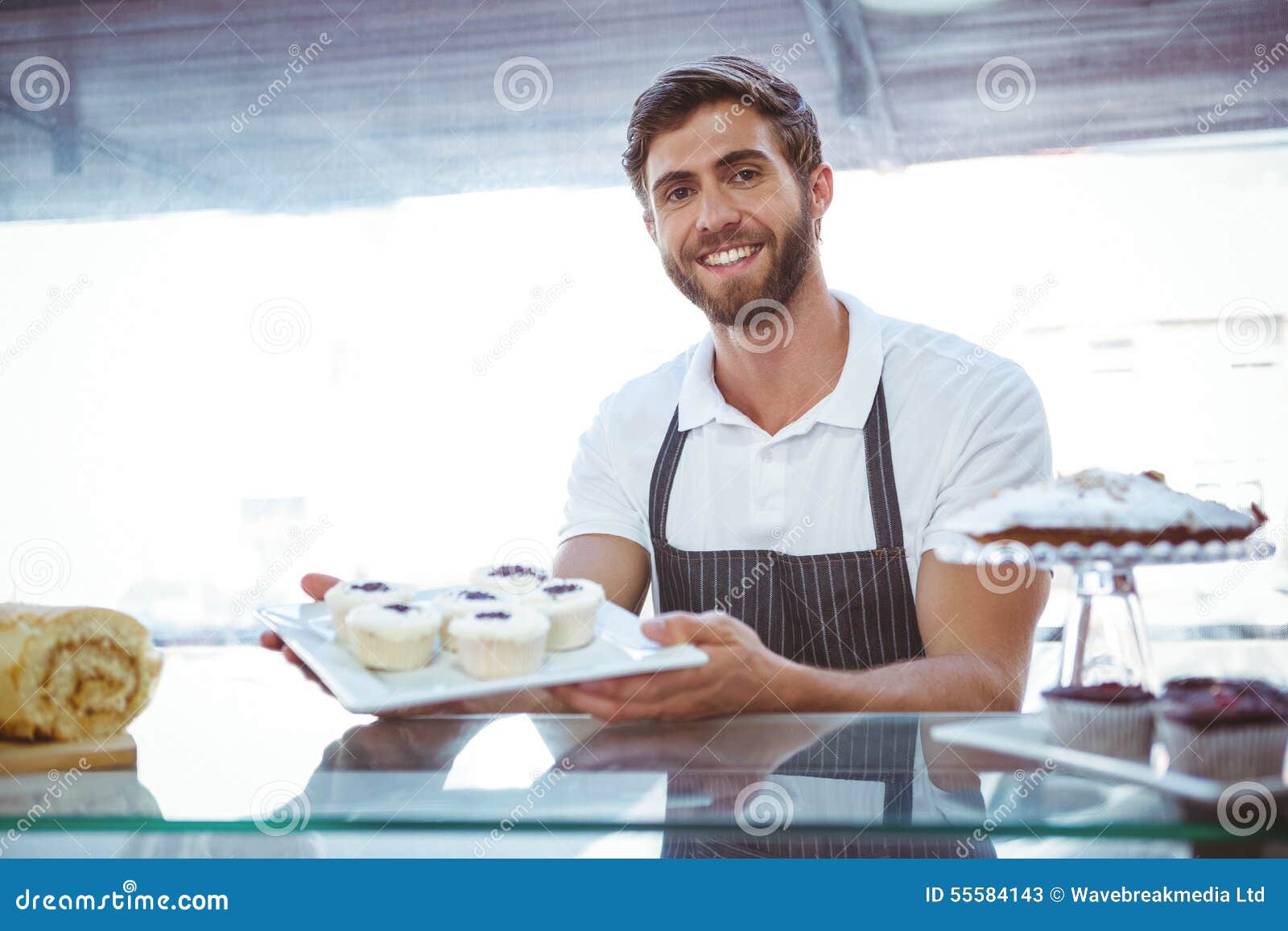Smiling Worker Posing Behind the Counter Stock Image - Image of ...