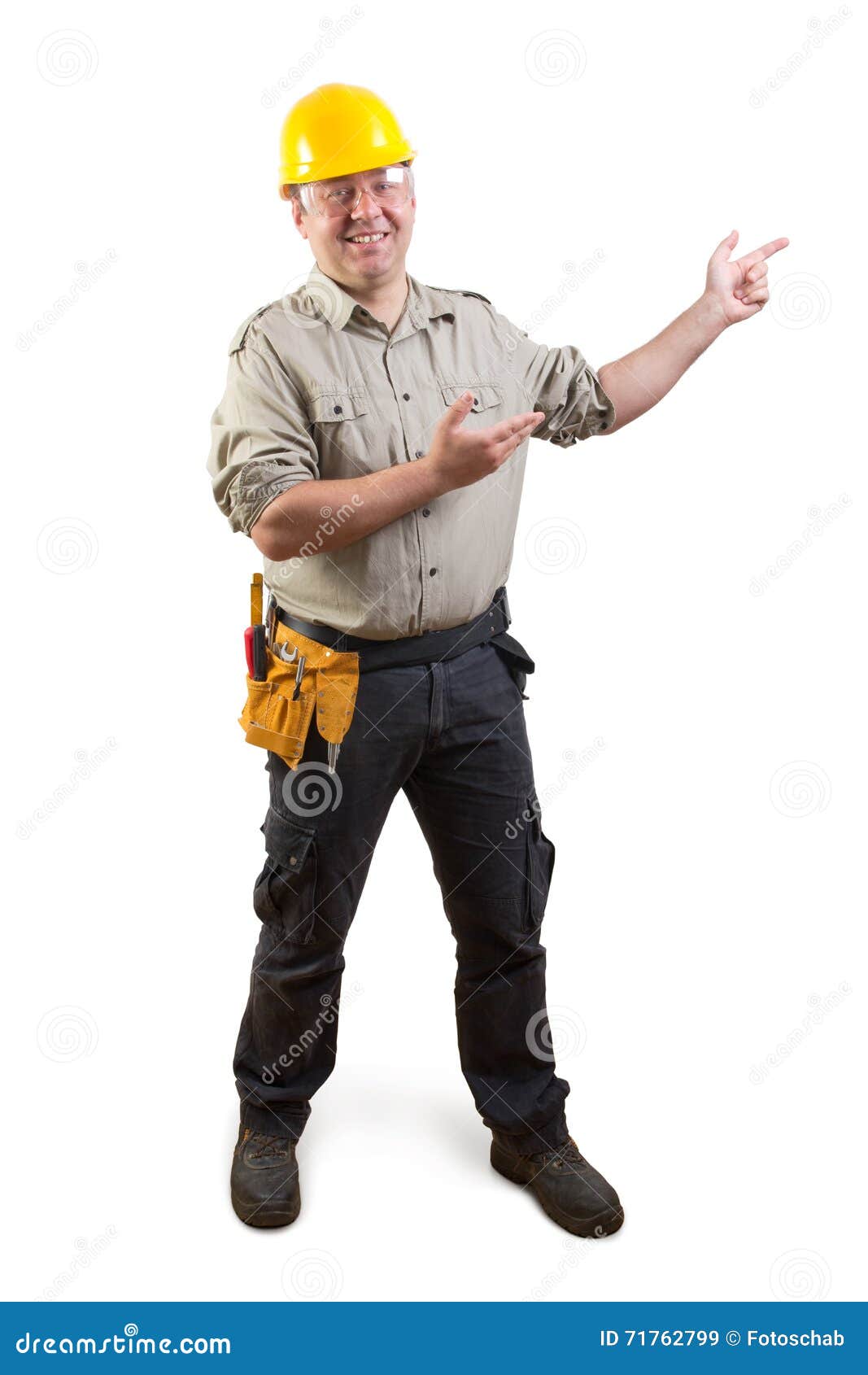 Smiling Worker with Presenting Gesture Stock Image - Image of cheerful ...