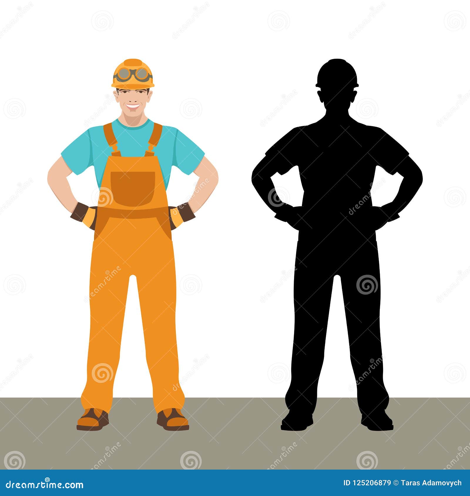 Smiling Worker Vector Illustration Flat Style Black Silhouette Stock ...