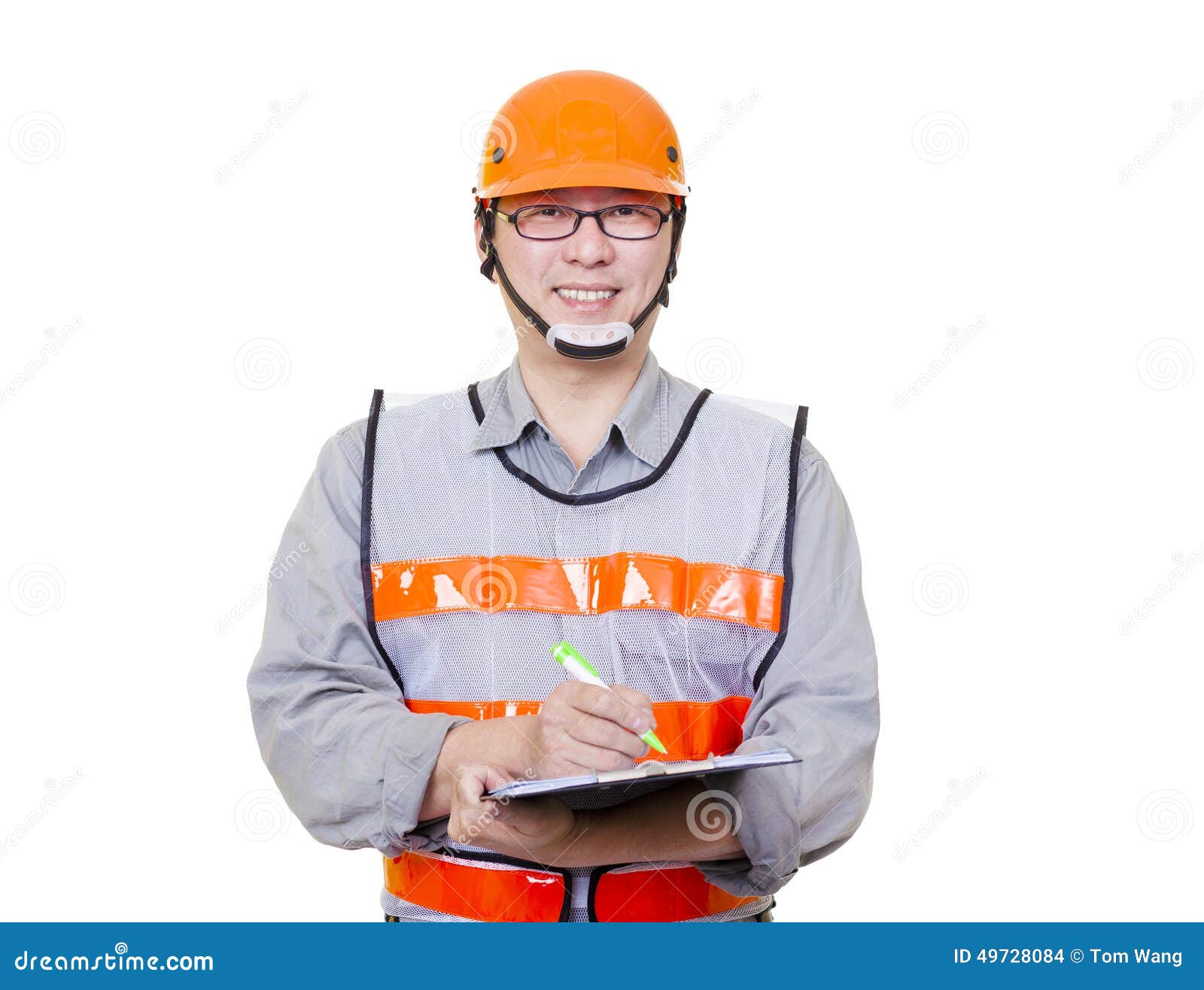 Smiling Worker Writing on the Clipboard Stock Photo - Image of ...