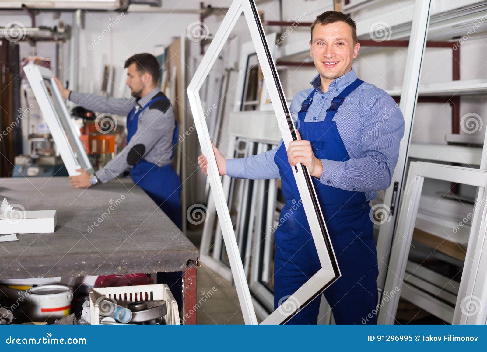 Smiling Workers with Different PVC Windows Stock Image - Image of frame ...