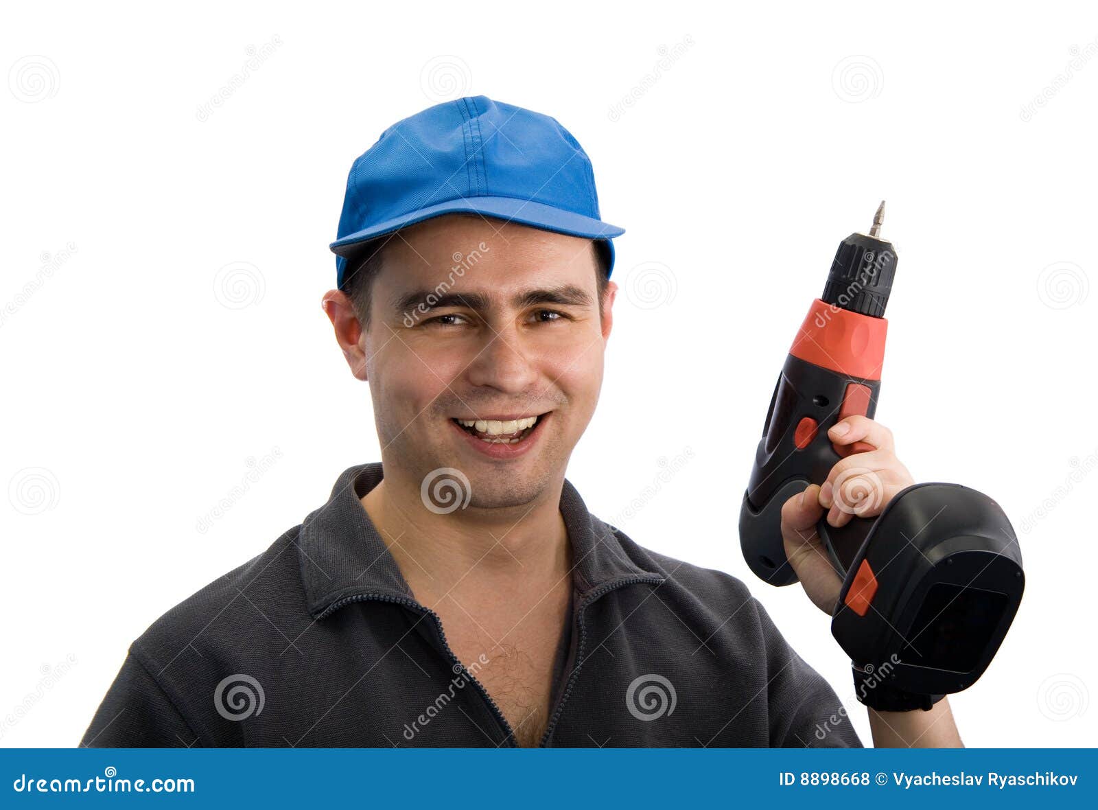 Smiling Workman with Screwdriver Stock Photo - Image of machine, build ...