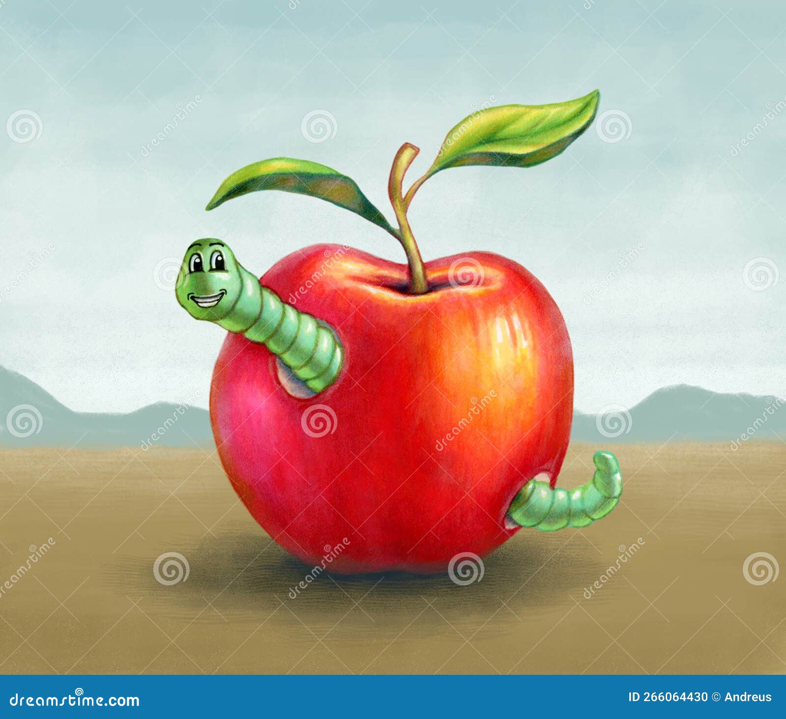 Worm Eating Apple Cartoon Vector Illustration | CartoonDealer.com #79017878